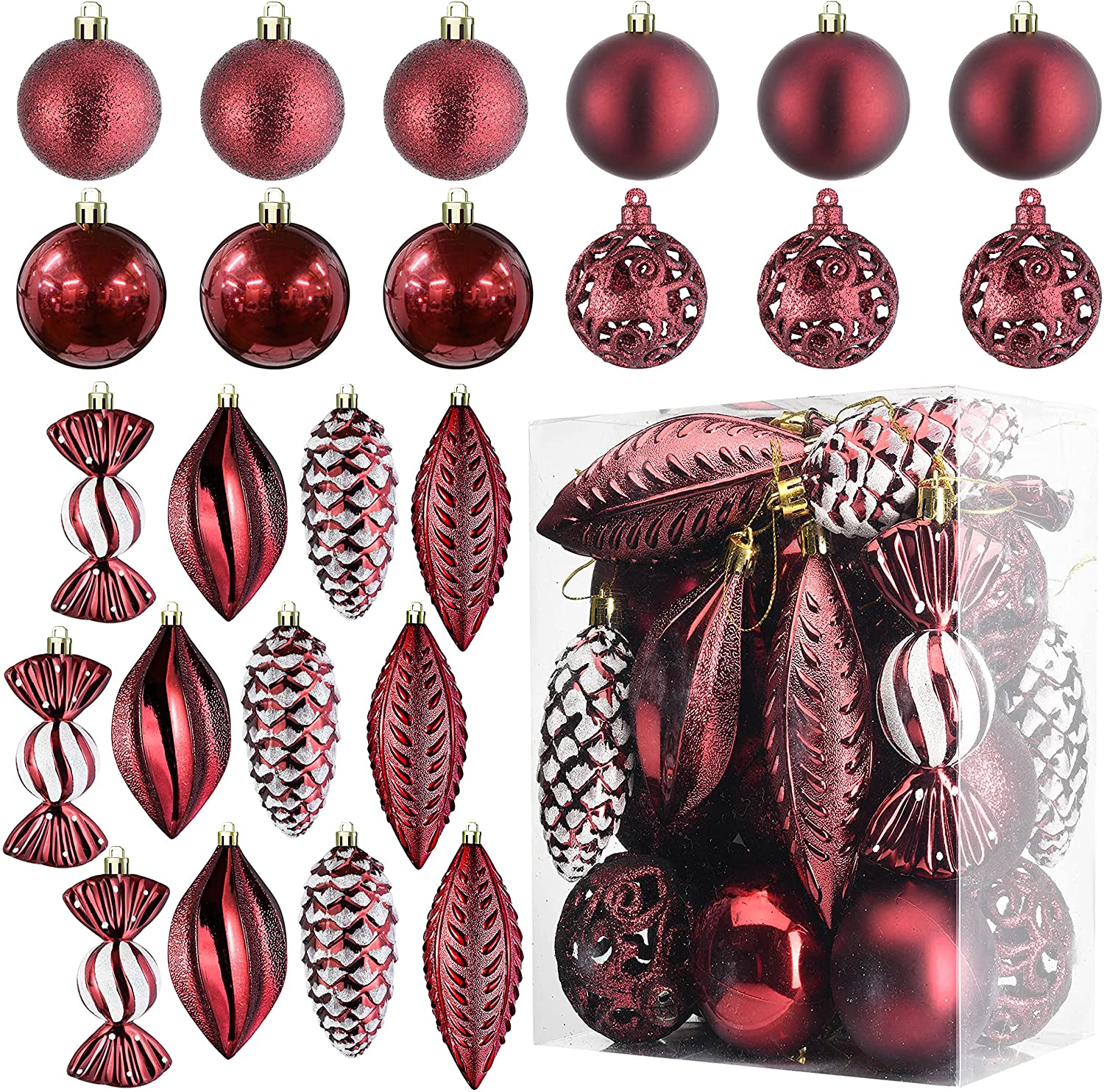 Valery Madelyn Christmas Tree Ornaments, 24ct 2.36 inches Red and White ...