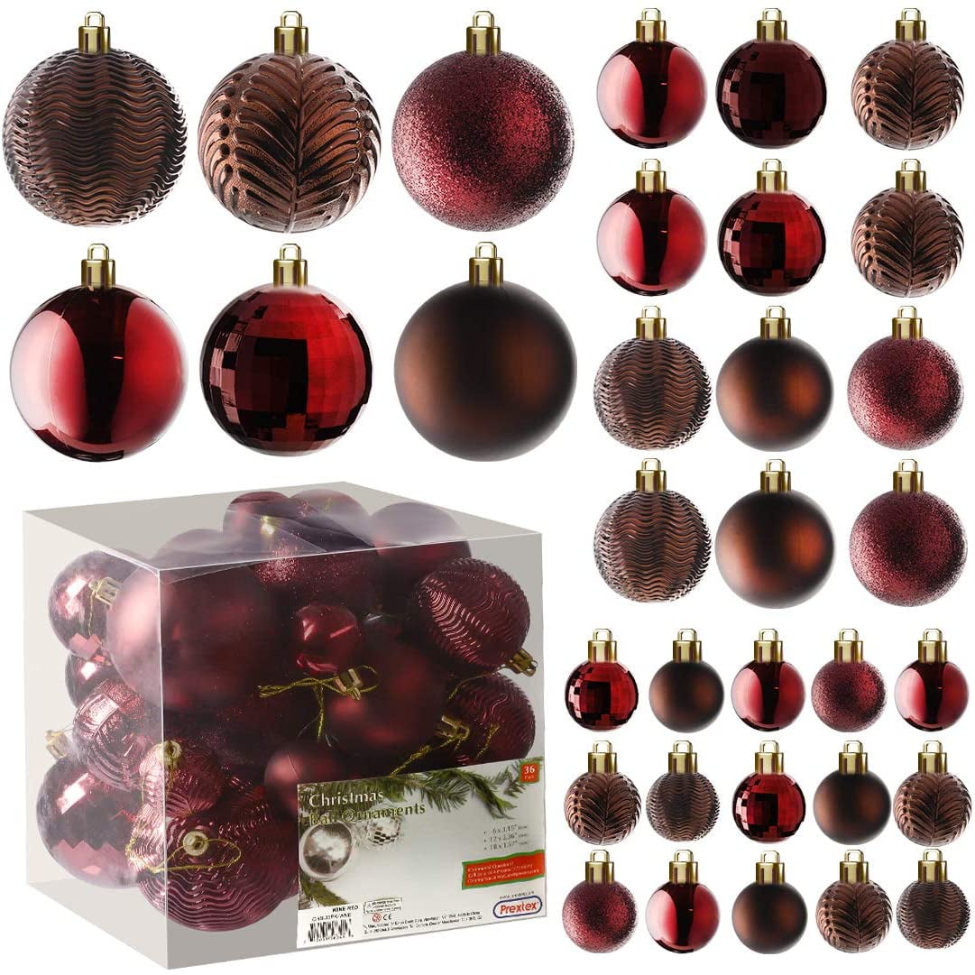 Prextex Wine Red Christmas Ball Ornaments for Christmas Decorations ...