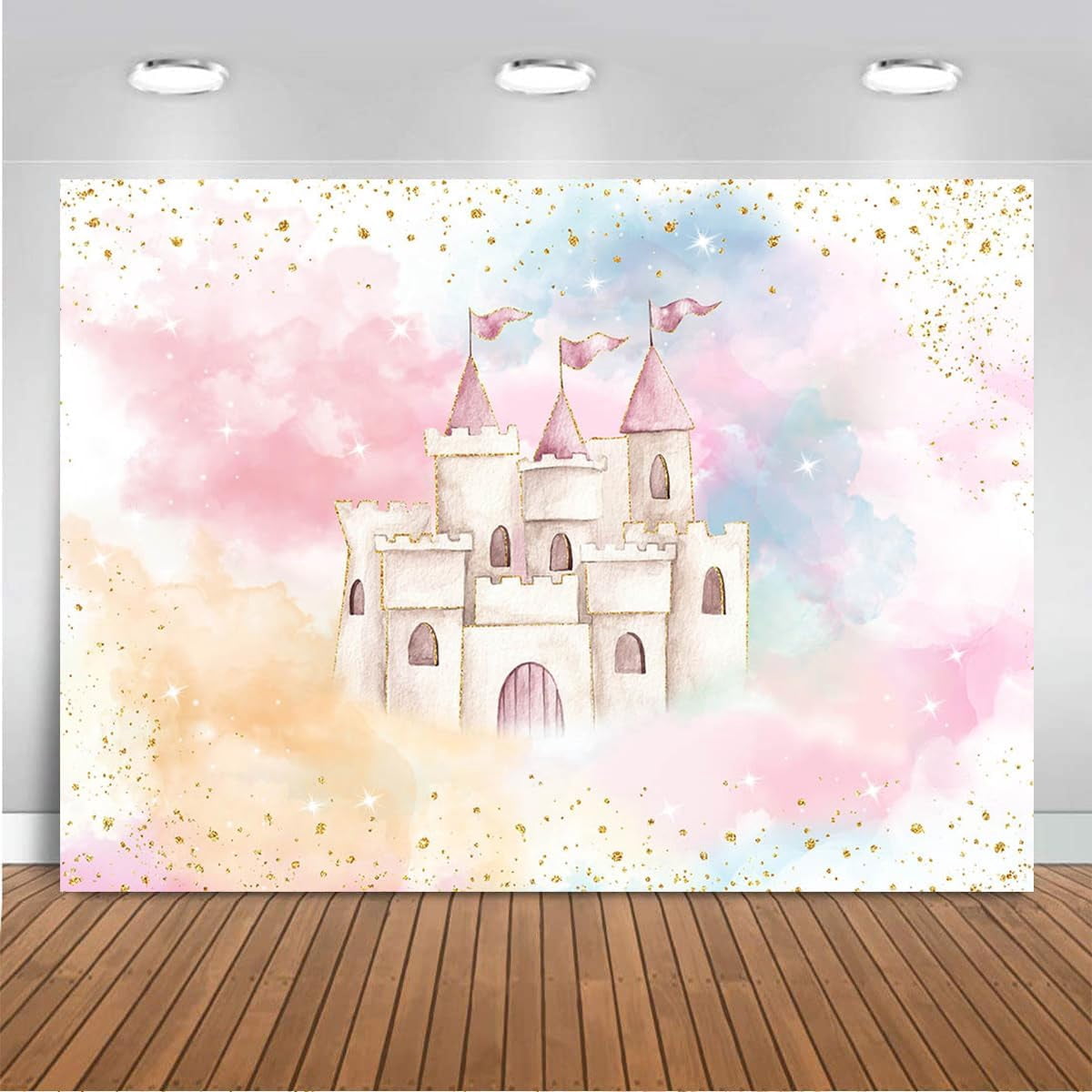 Pri-n-c-ess Castle Backdrop for Girl Birthday Pastel Rainbow Pink ...