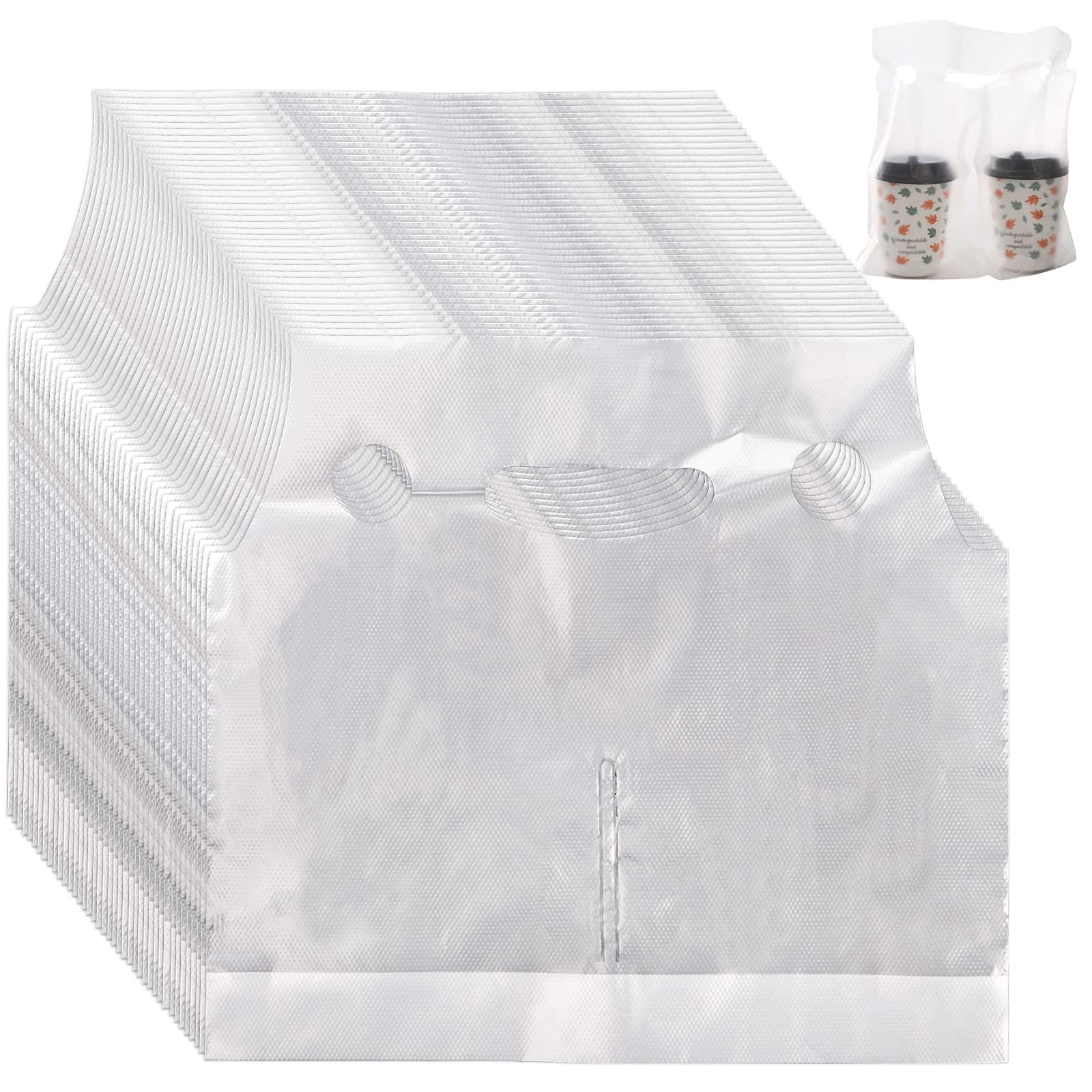 (Price/100 PCS)100 PCS 2-Cup Take-Out Bags Clear Handle Drink Carrier ...