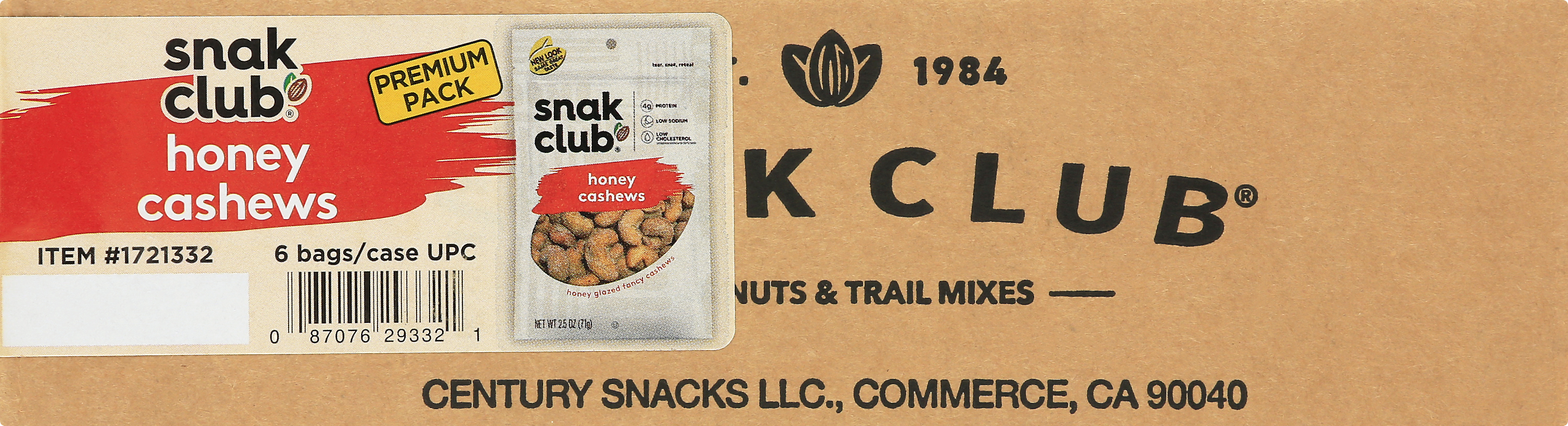 (Price/CASE)Snak Club 1721332 Century Snacks Honey Cashews 2.5 ounce ...