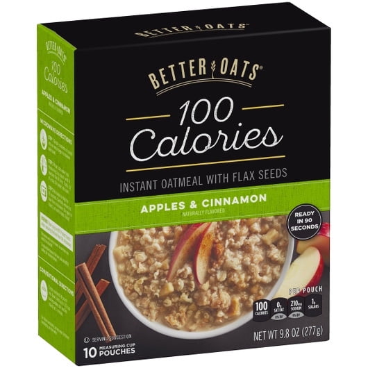 Better Oats 100 Calorie Apples and Cinnamon Oatmeal with Flax Seeds, 10 ...