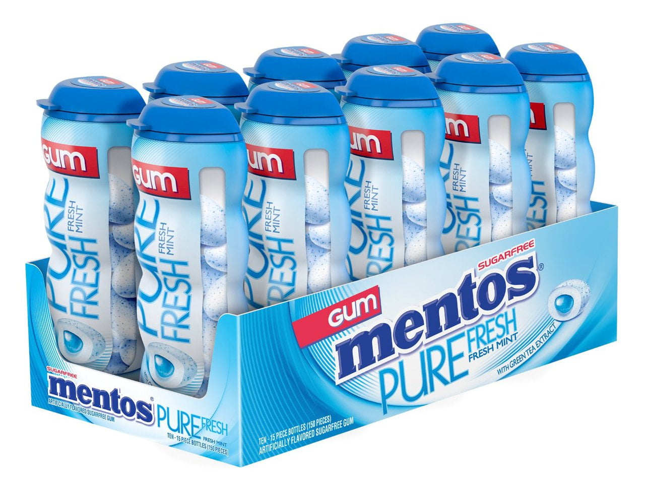 Mentos Pure Fresh Mint Gum, 15 Piece, 10 Per Pack, 12 Per Case ...