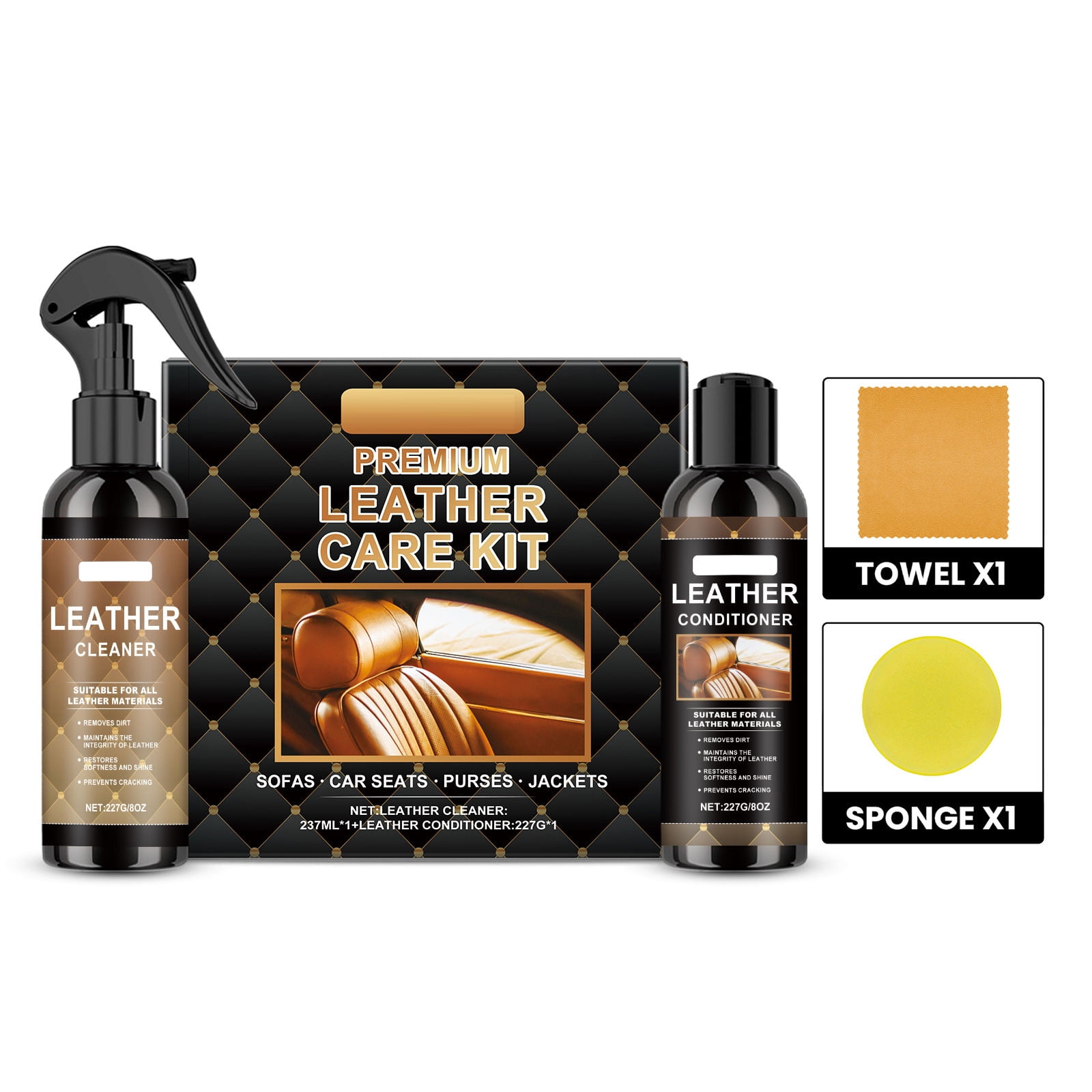 Price Drop 227Ml Leather Cleaner And Conditioner Kit 4 Piece Set With ...