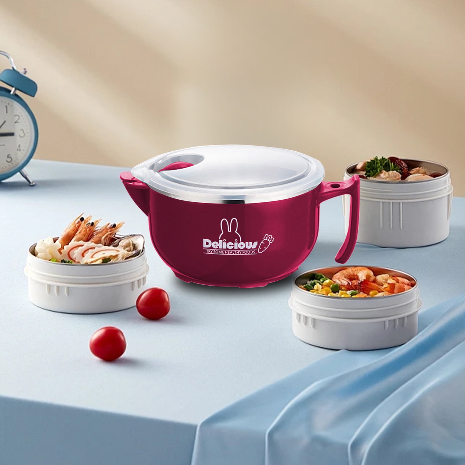 Stainless Steel Noodles Bowl, Insulated 1000ml Lunch Box, Drip Hole ...