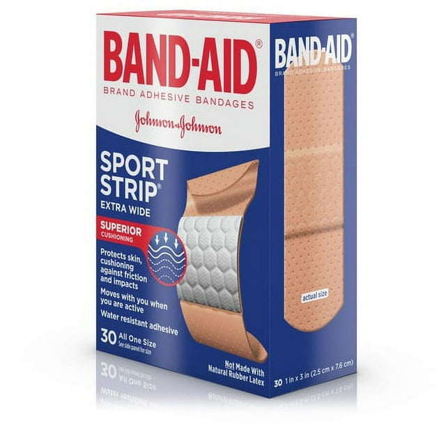 (Price/Pack)Band Aid Cushion-Care Sport Strip Extra Wide Bandage, 30 ...