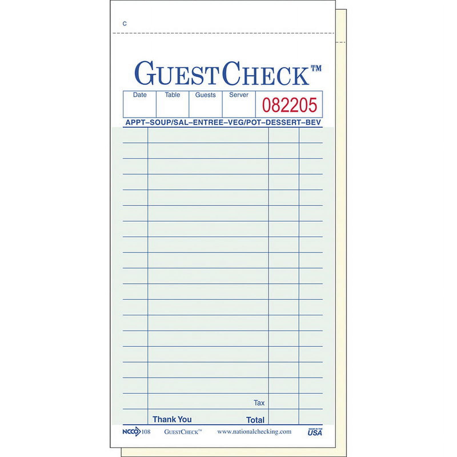 (Price/Pack)Guest Check No Carbon 2 Part Green 19 Line 1-2500 Each ...