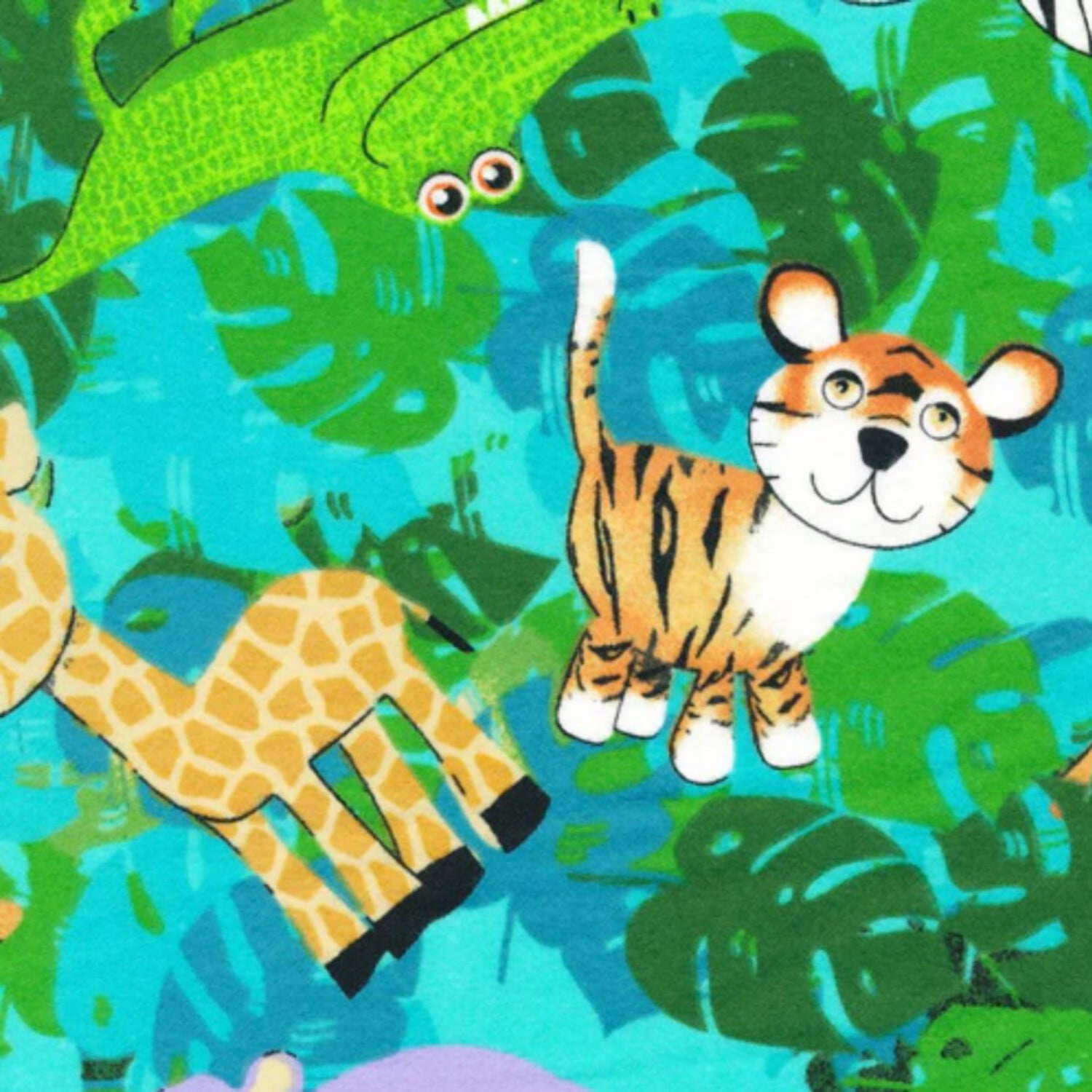 Price Per Yard Flannel Jungle Friends Aqua Fabric Paintbrush Studio ...