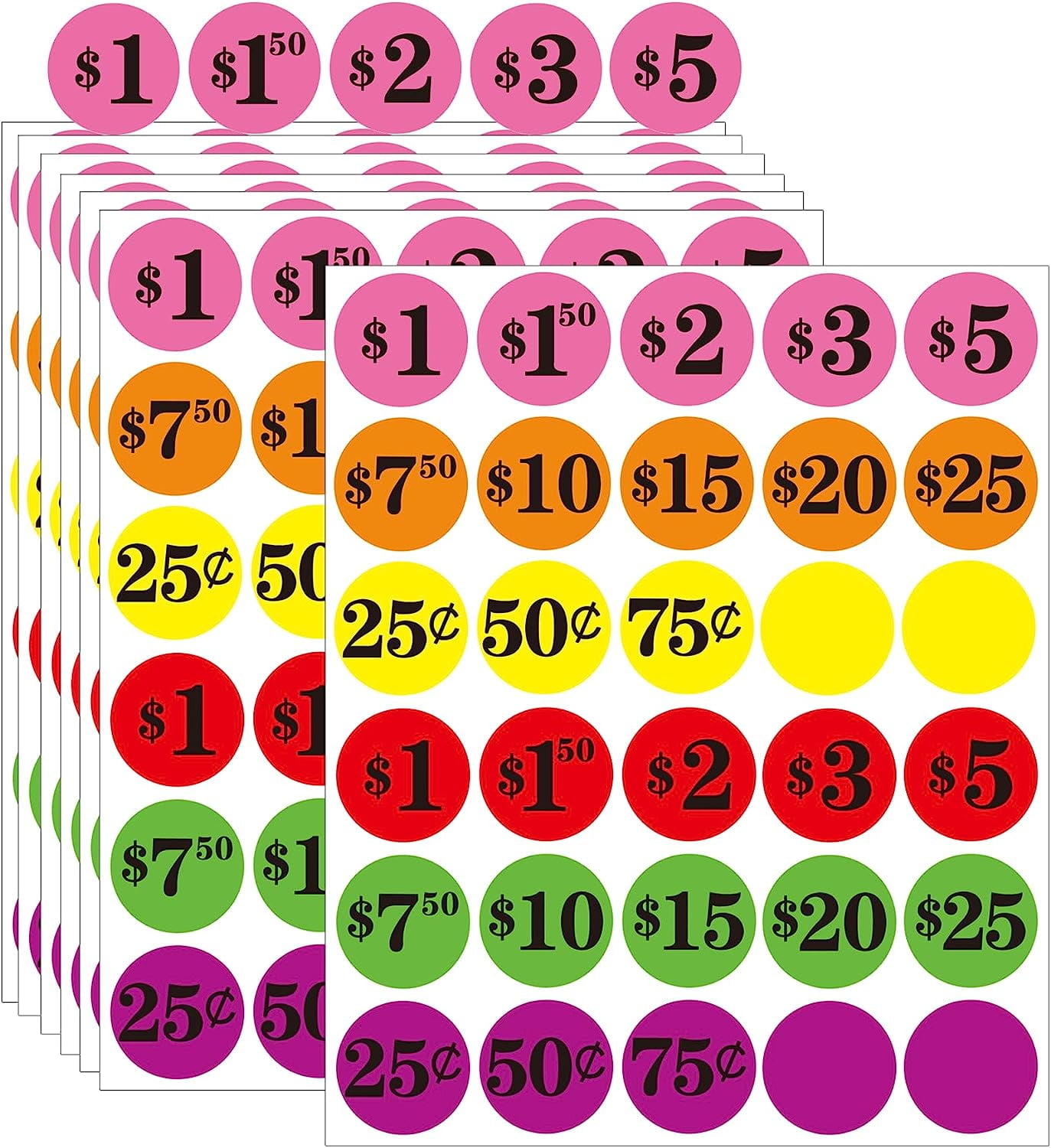 Price Stickers 1 inch Colorful Dollar Preprinted Price Labels for ...