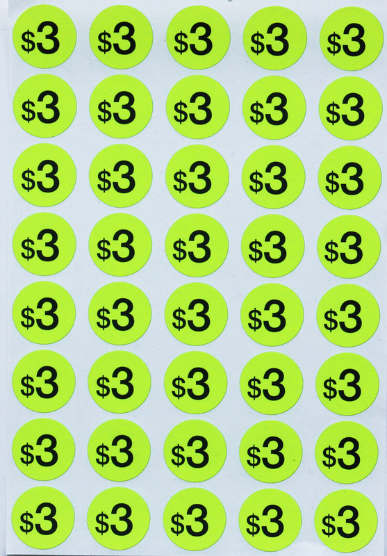 Price Stickers garage sale labels $3.00 dollars, Bonus Blank Dots 3/4 ...