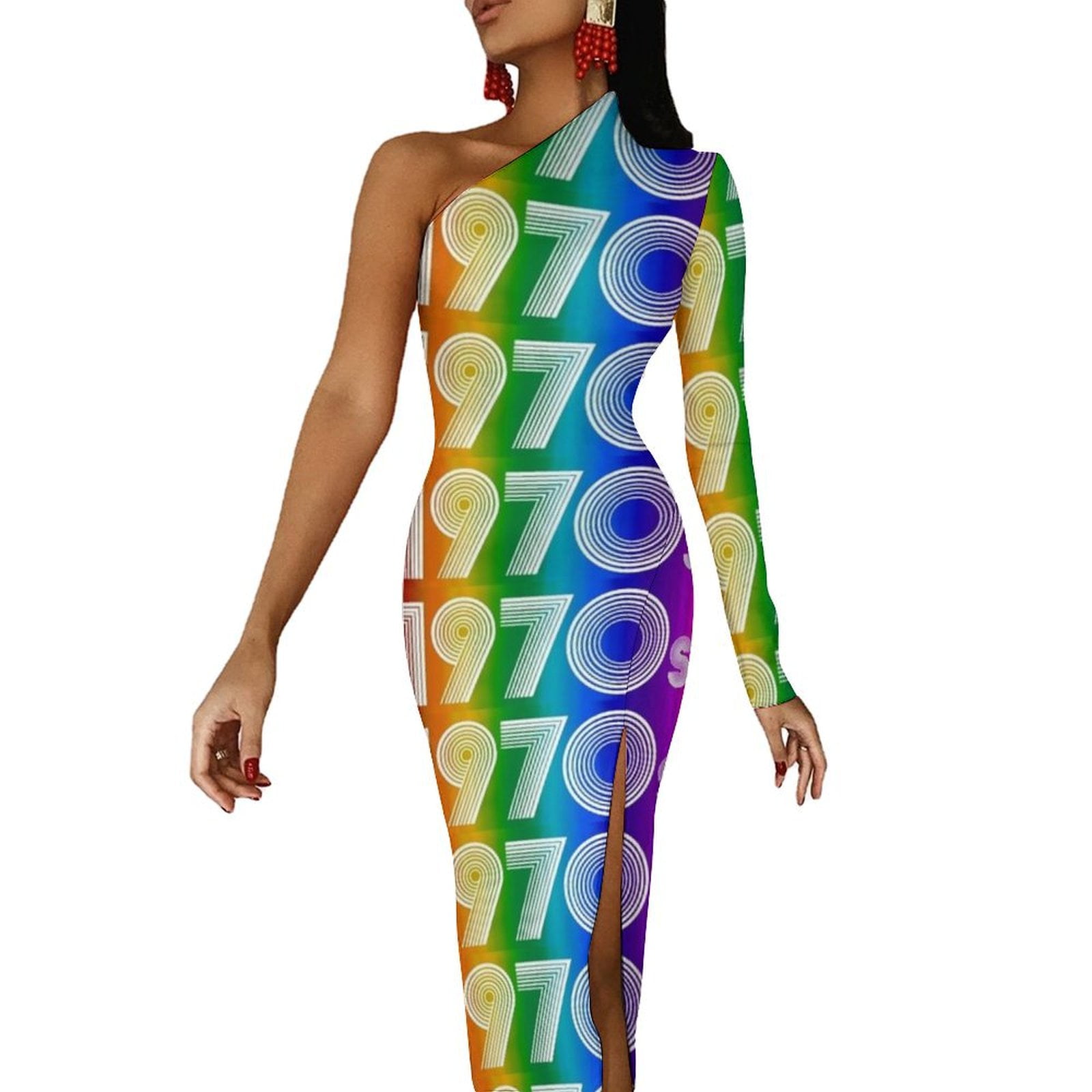 Pride 1970s Retro Disco Font Half Dleeve Split Dress summer outfits for ...