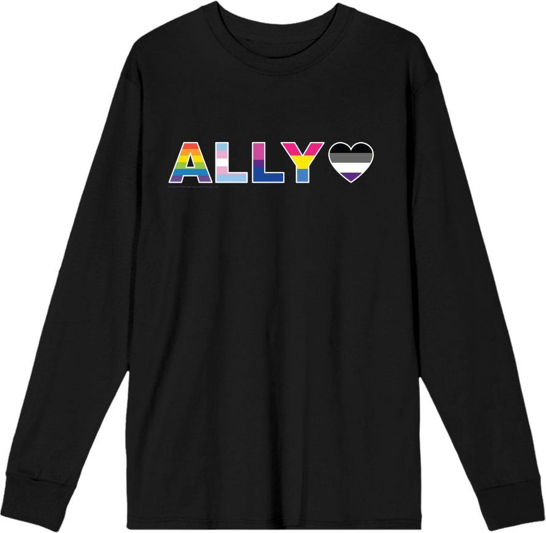 Pride Ally Pride Flag Colors Adult Black Crew Neck Long Sleeve Tee ...