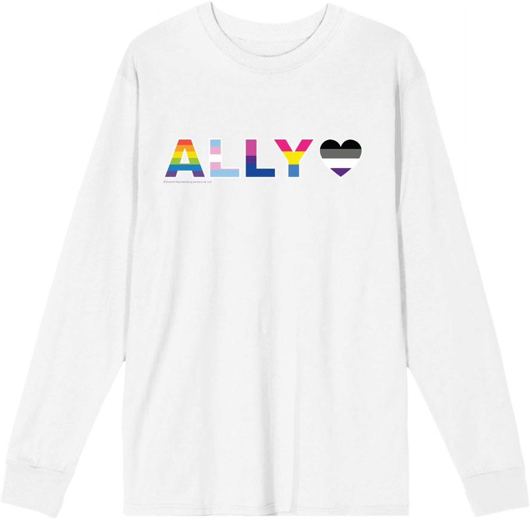 Pride Ally Pride Flag Colors Adult White Crew Neck Long Sleeve Tee-XS ...