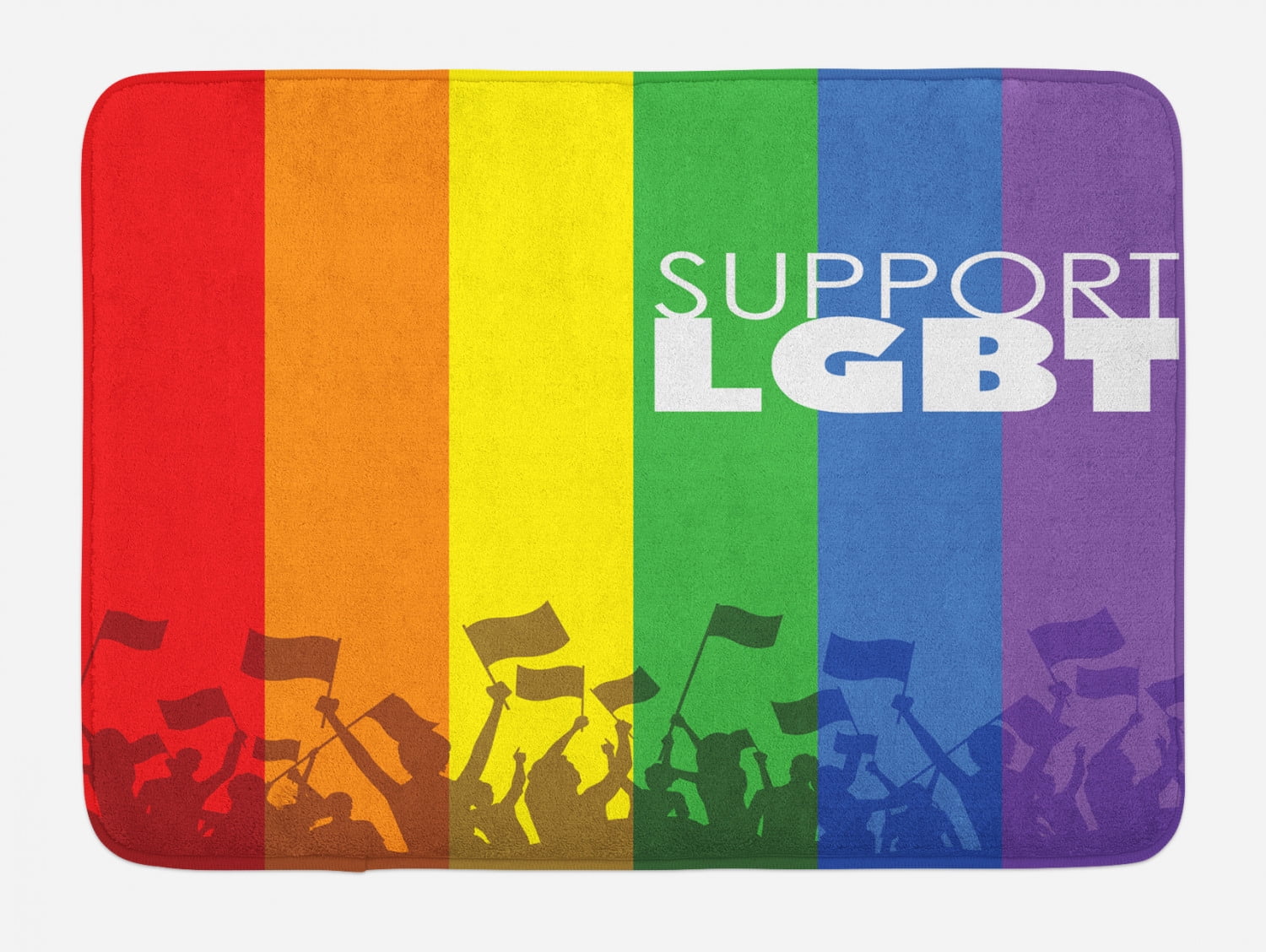 Pride Bath Mat, Support LGBT Calligraphy with Celebration Theme Crowd ...