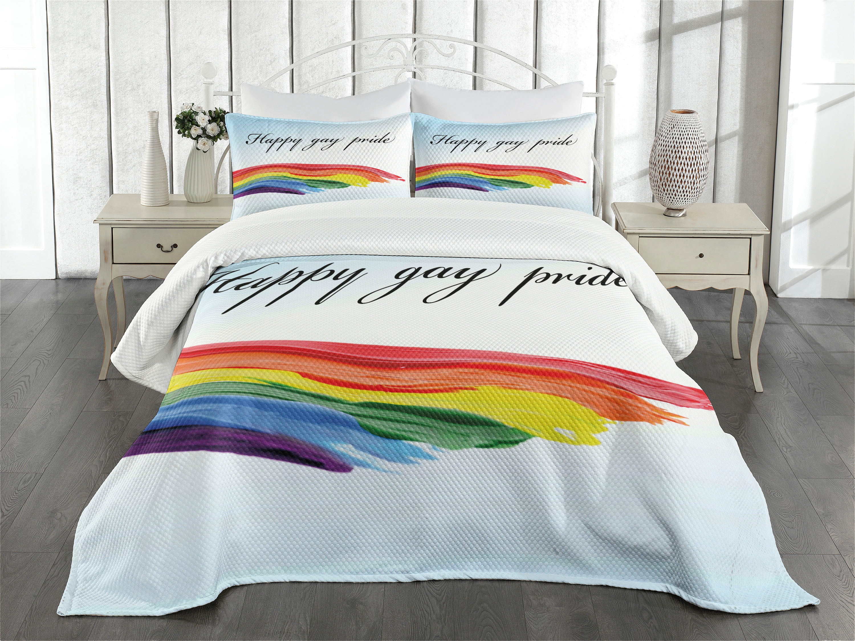 Pride Bedspread Set Queen Size Happy Gay Pride With Hand Writing