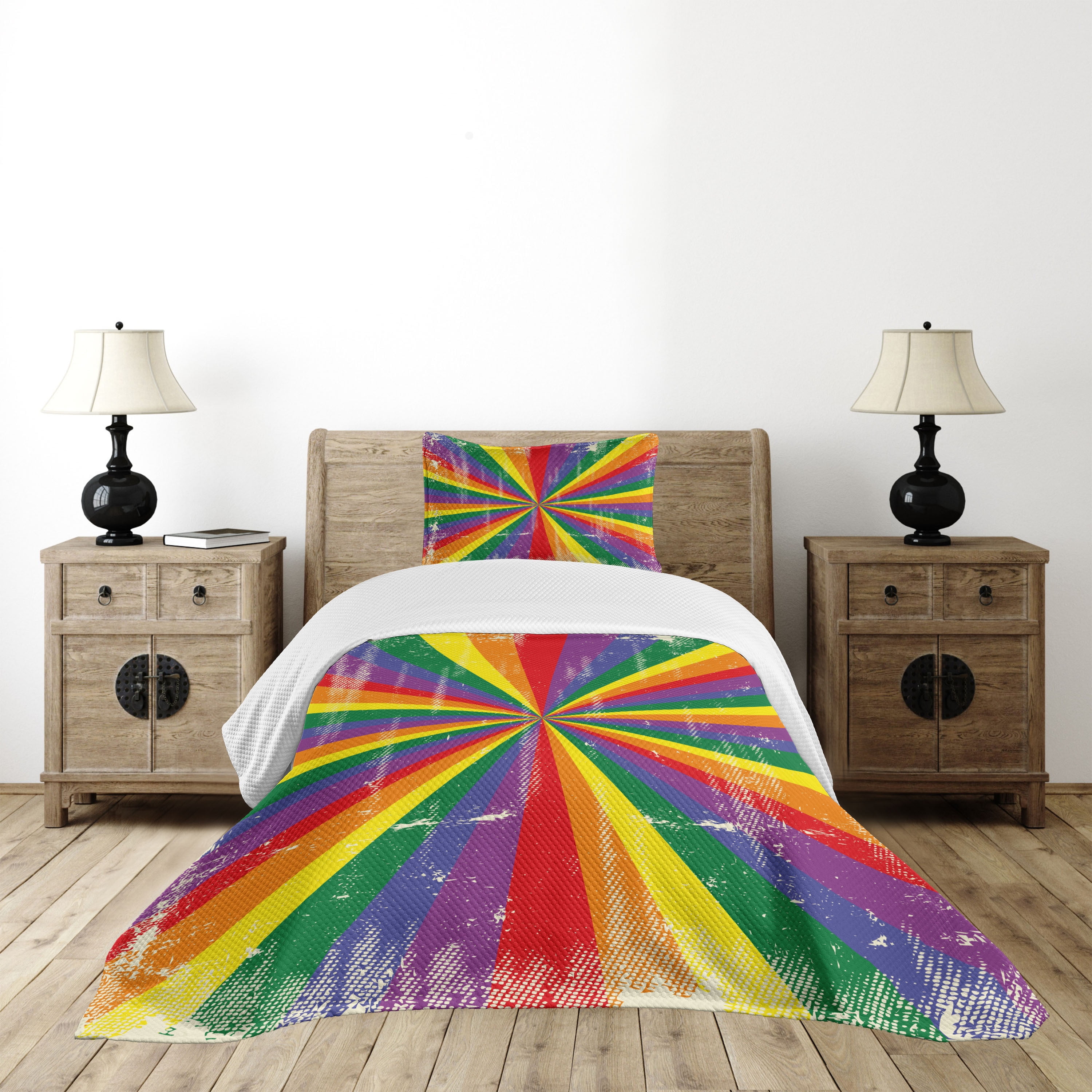 Pride Bedspread Set Twin Size, Radial Vintage Style Scratched Backdrop ...