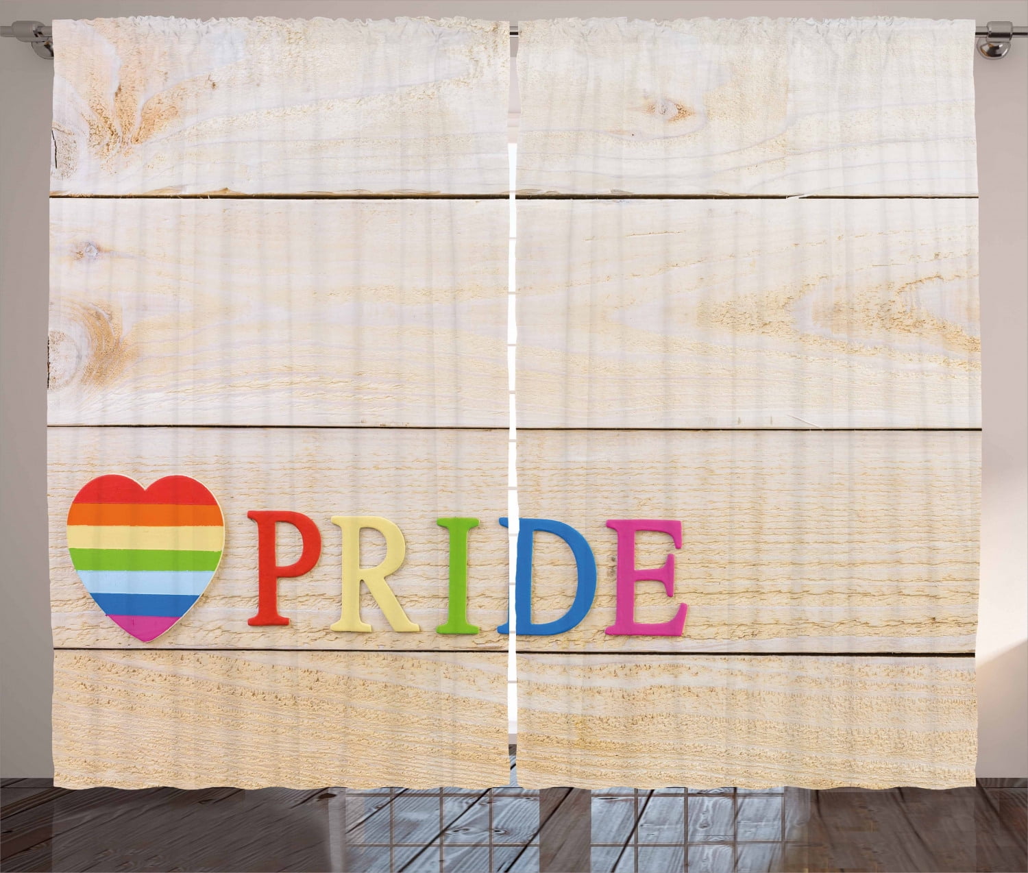 Ambesonne Pride Curtains 2 Panel Set, Heart Sign Colorful Love, 108" x ...