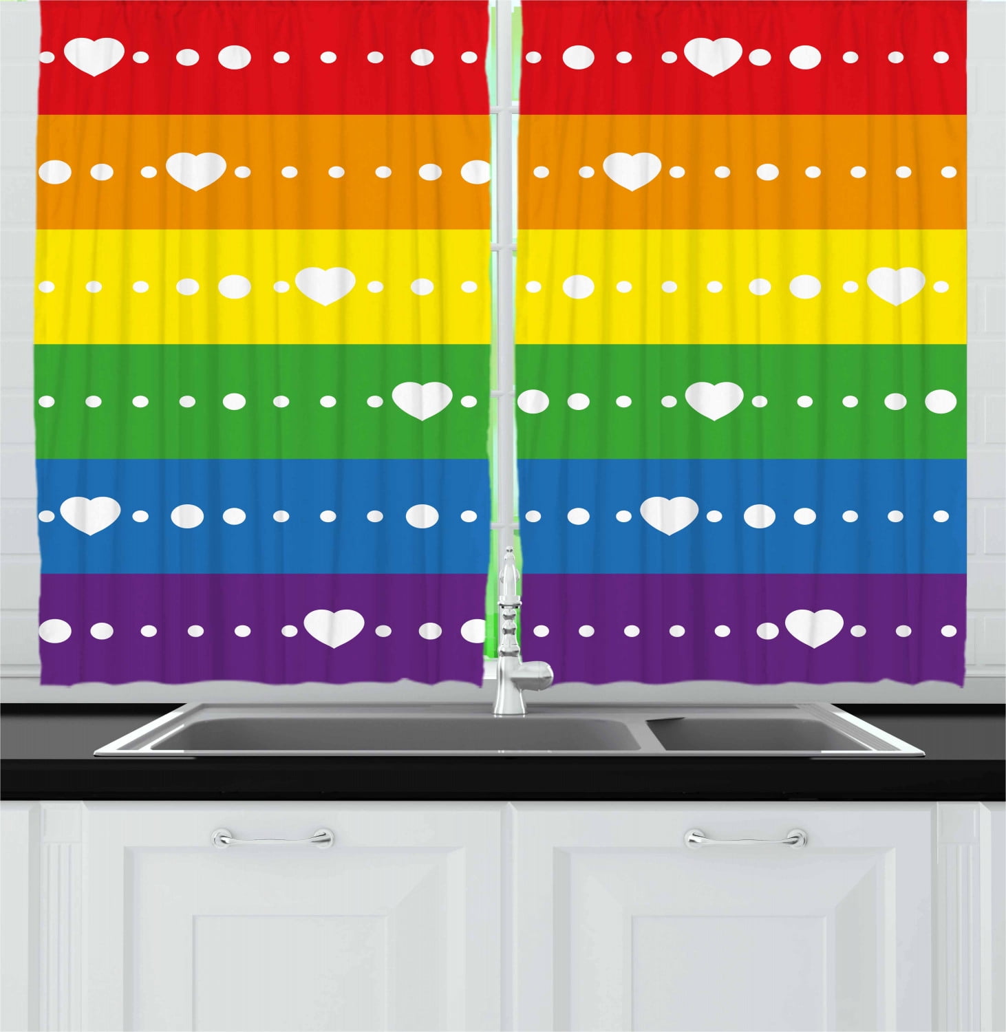 Pride Curtains 2 Panels Set Horizontal Striped Flag Design With Gay
