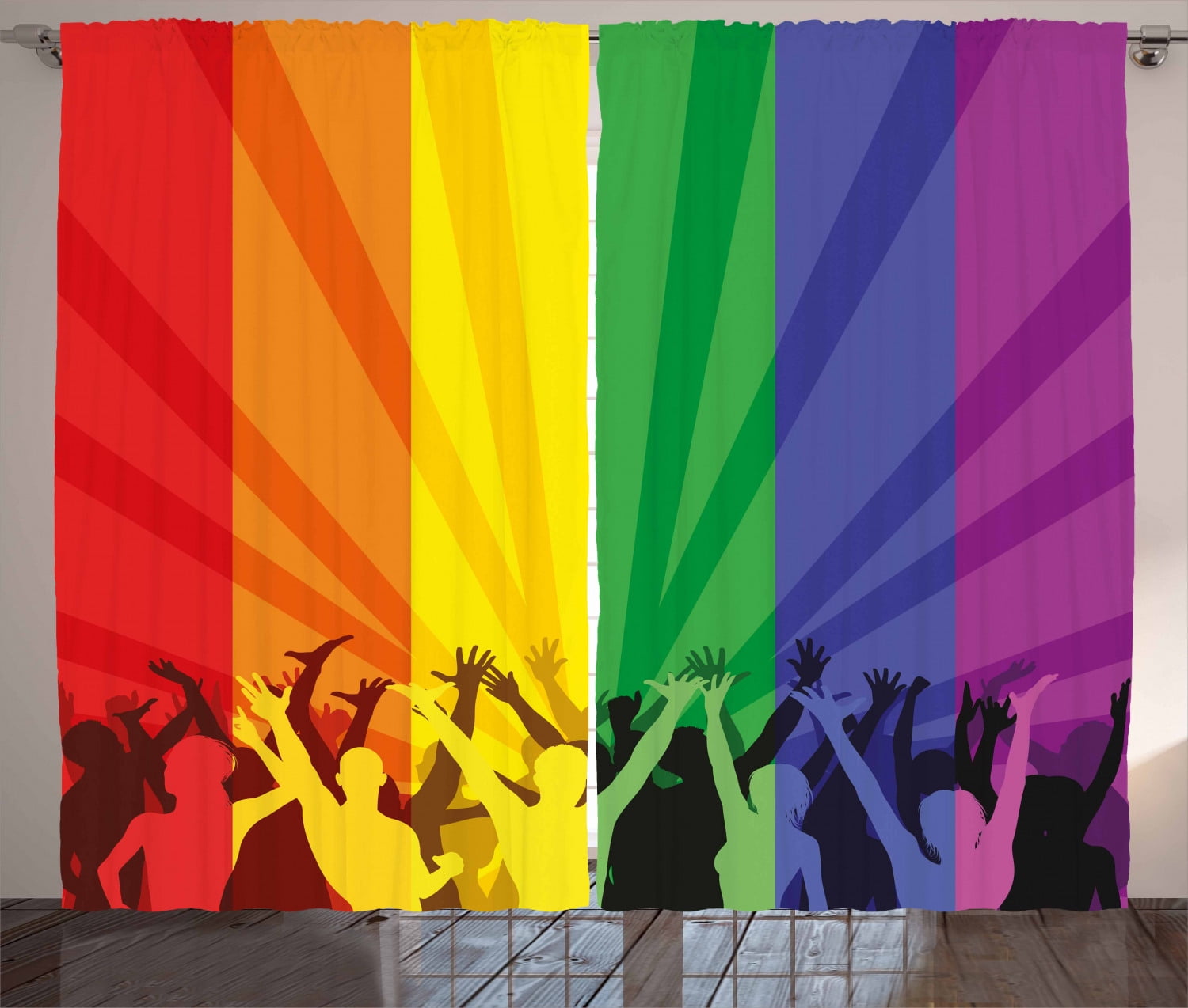 Ambesonne Pride Curtains 2 Panel Set, People Celebrating Event, 108" x ...
