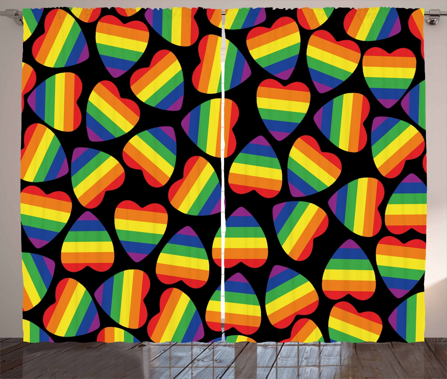 Ambesonne Rainbow Curtains 2 Panel Set, Hearts Gay Pride Flag, 108" x ...