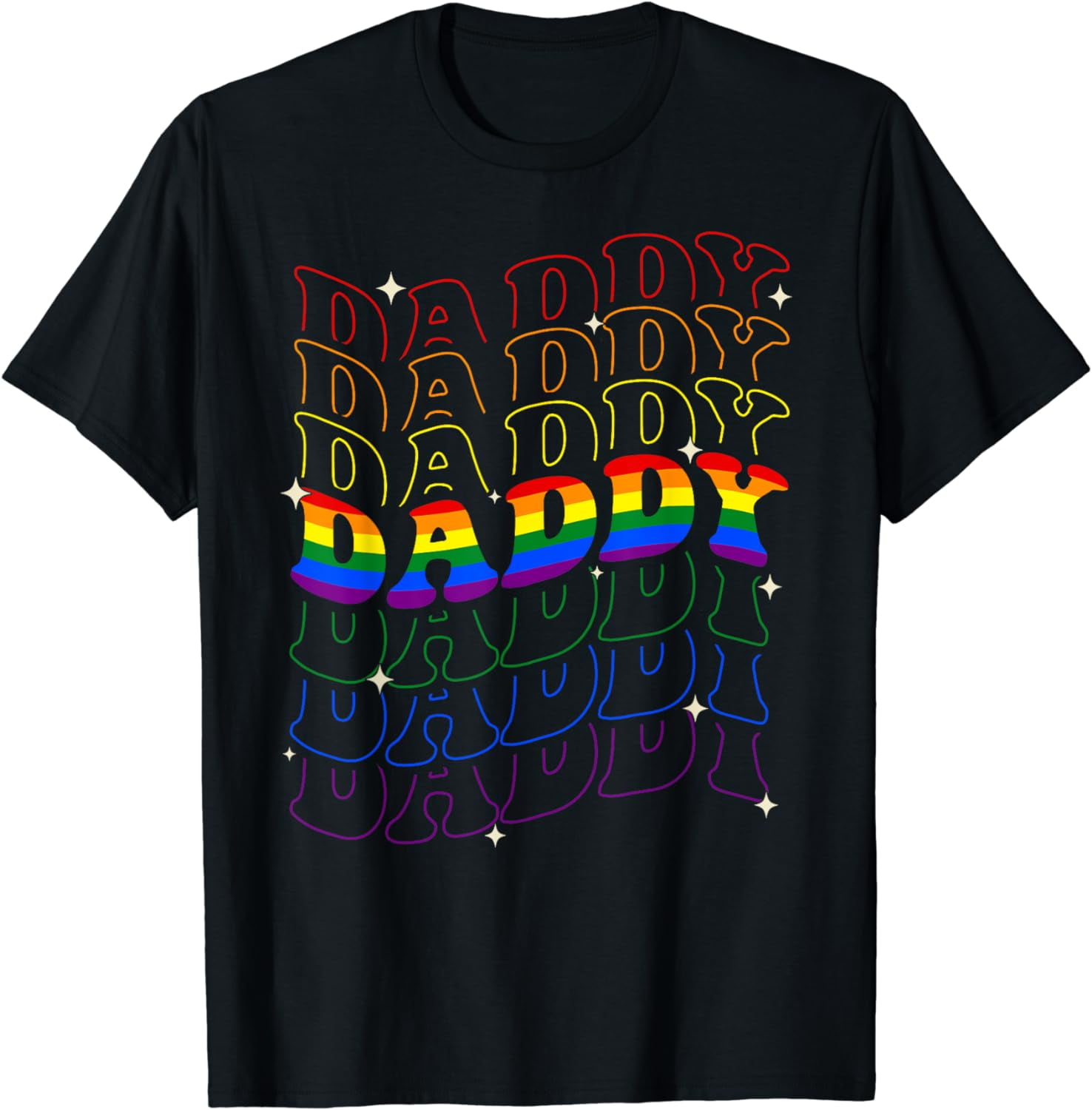 Pride Daddy LGBT Groovy Rainbow Flag Gay Lesbian Fathers Day T-Shirt ...