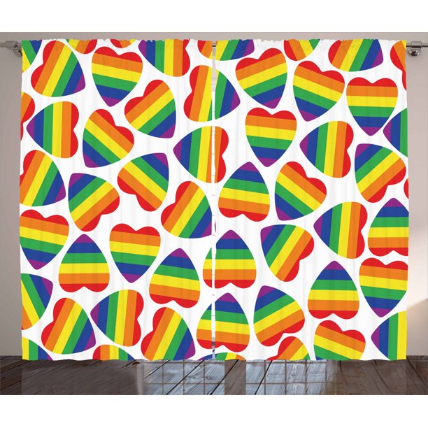 Pride Decorations Curtains 2 Panels Set Cute Heart Shapes In Lgbt