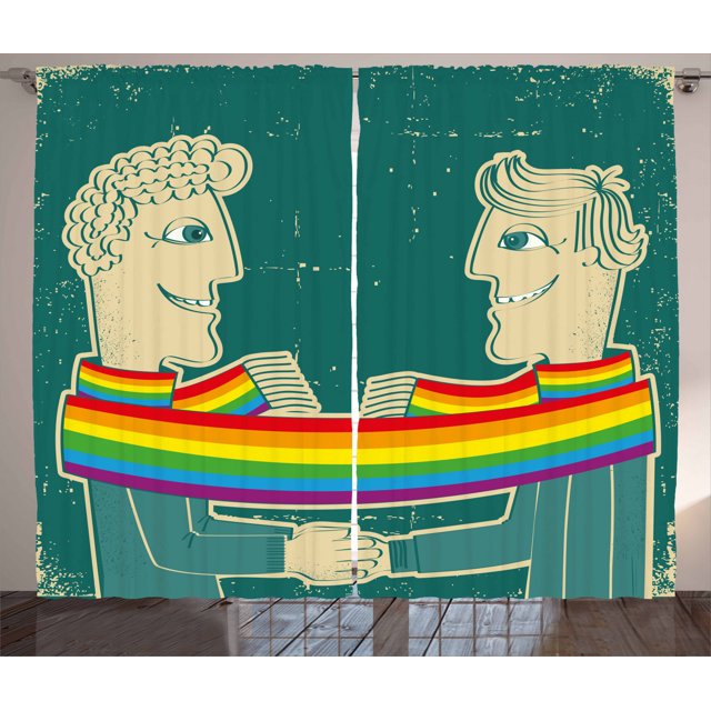 Pride Decorations Curtains 2 Panels Set Happy Gay Couple Tied With