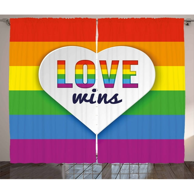 Pride Decorations Curtains 2 Panels Set Rainbow Flag Stripes Heart