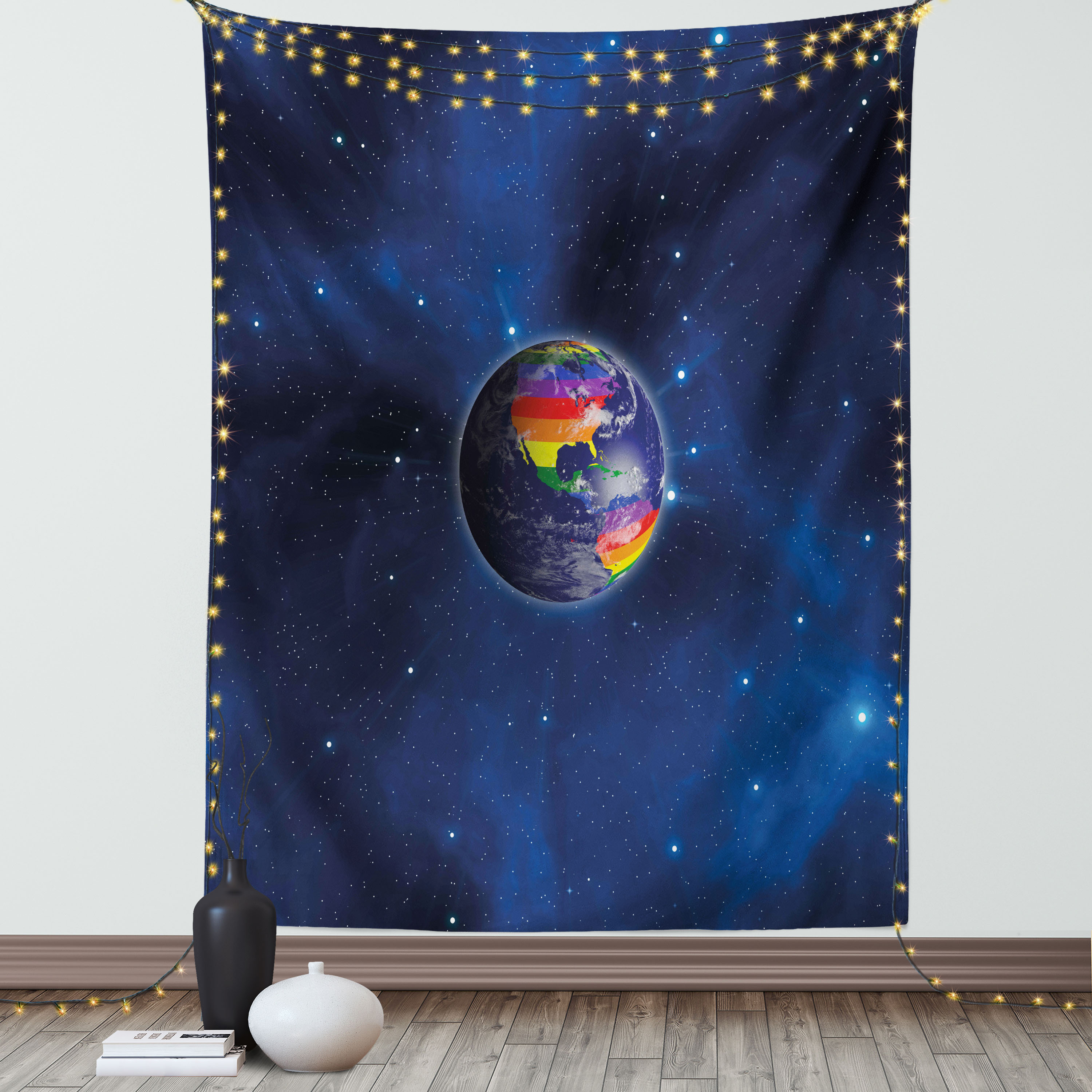 Pride Decorations Tapestry, Earth From Space Continents LGBT Colors ...