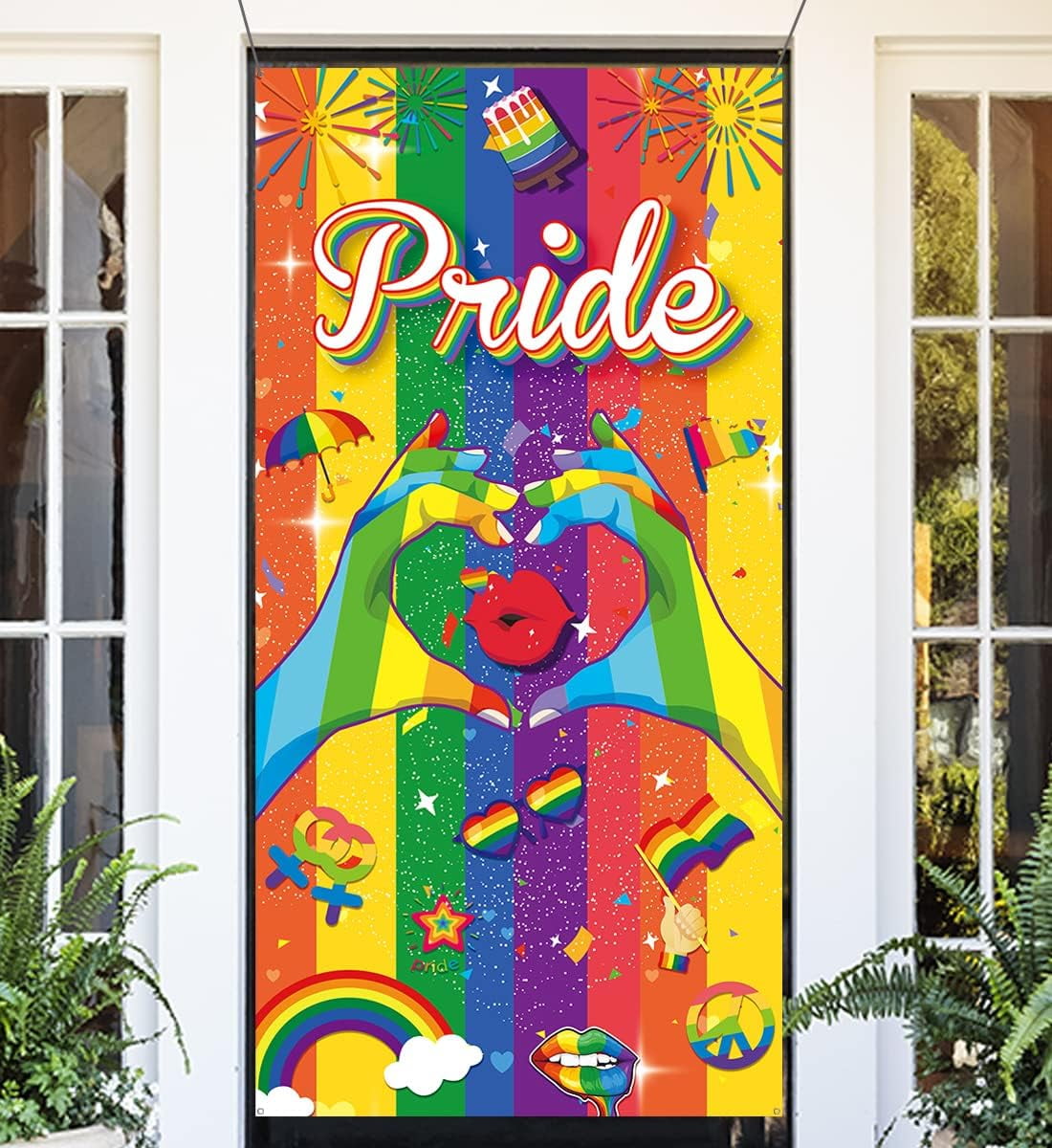 Pride Door Cover-LGBTQ Rainbow Gay Decor Vivid Colors Pride Rainbow ...