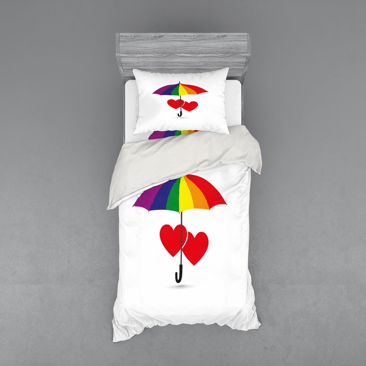 Pride Duvet Cover Set, Heart Signs over Rainbow Umbrella Romantic LGBT ...