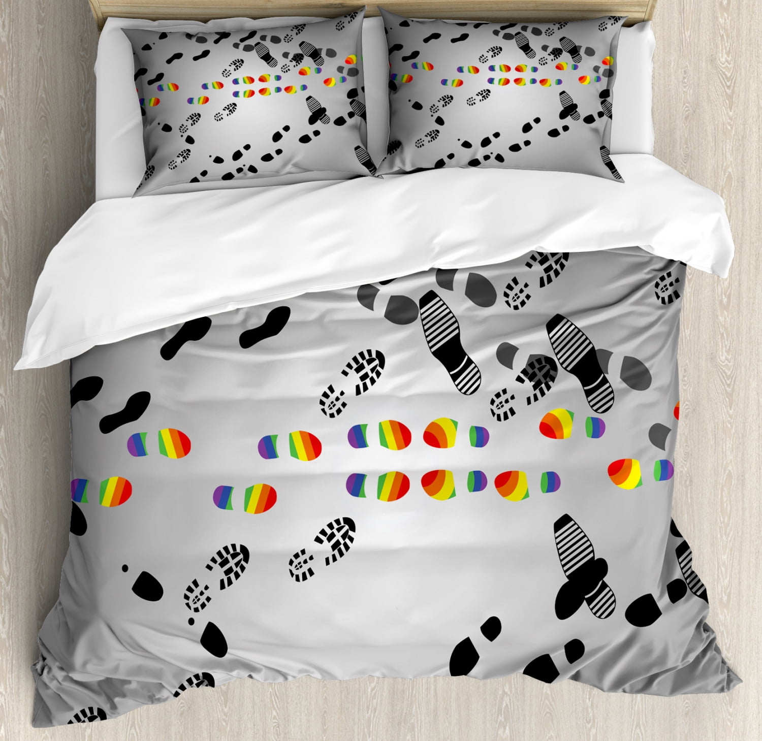 Pride Duvet Cover Set King Size, LGBT Lovers Meet in Crowd Composition ...