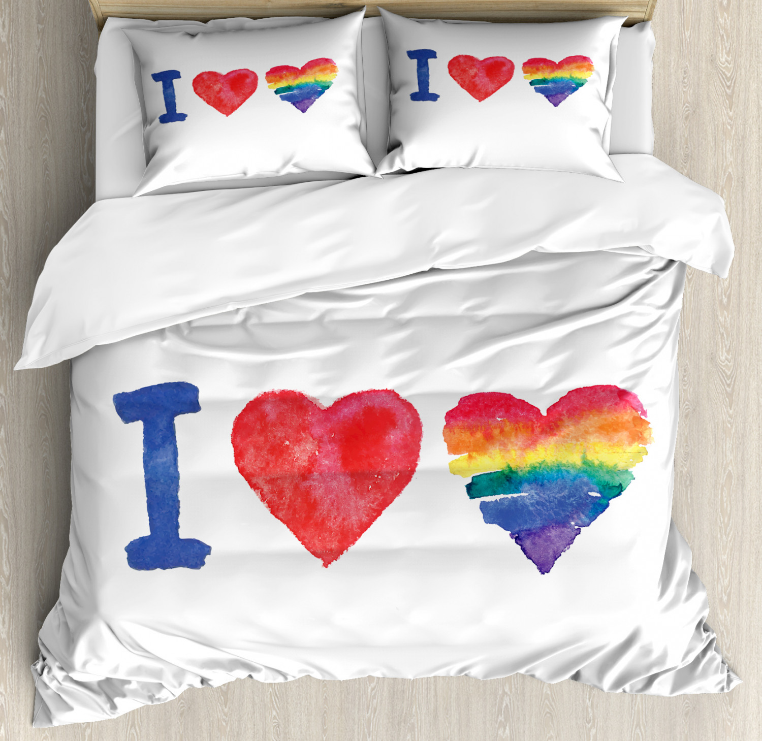 Pride Duvet Cover Set Queen Size, I Love LGBT Acronym Pictogram with ...