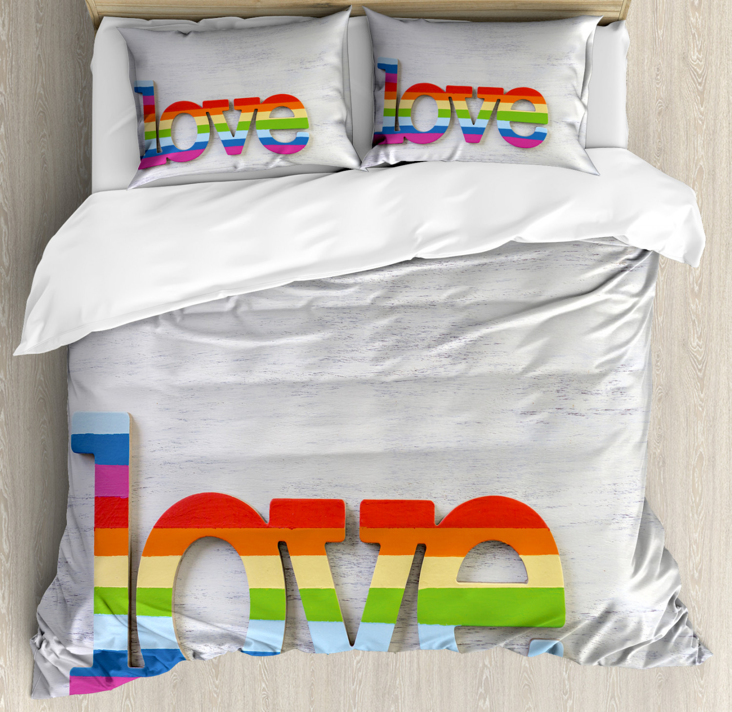 Pride Duvet Cover Set Queen Size, Rainbow Colored Love Sign on Wooden ...