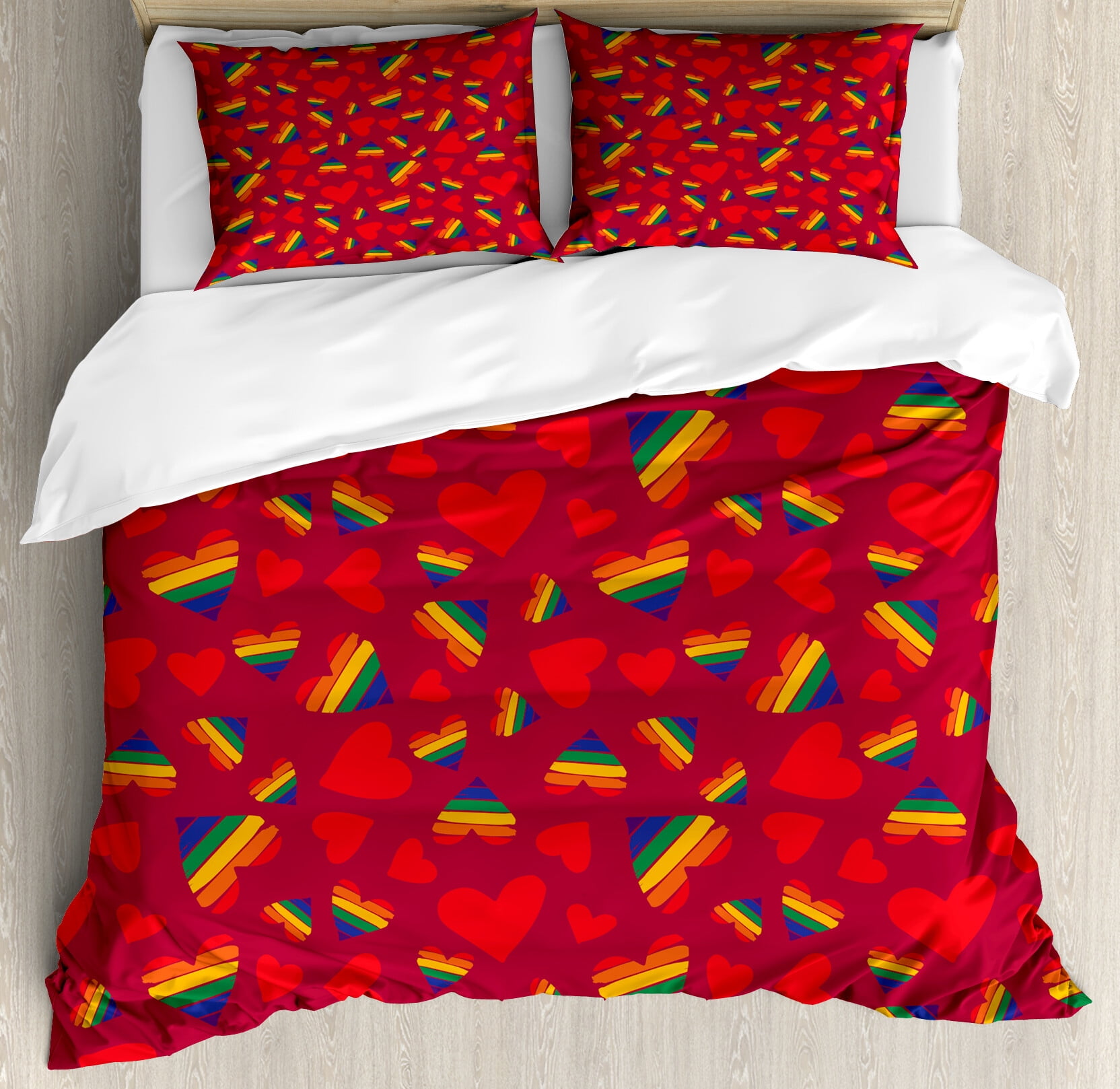 Pride Duvet Cover Set Queen Size Queer Hearts In Rainbow Colours Lgbtq