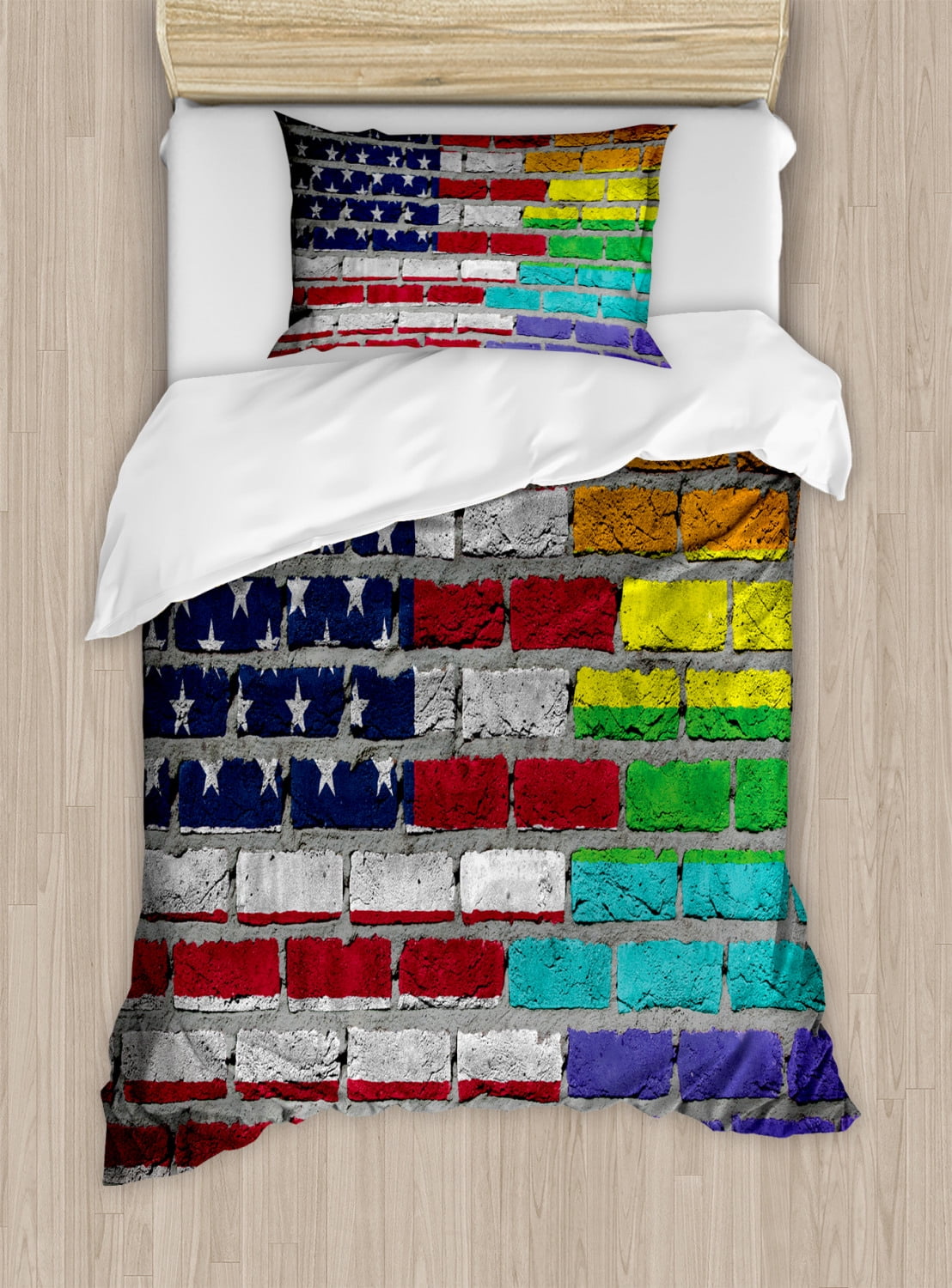 Pride Duvet Cover Set Twin Size, Grunge Dark Brick Wall Background with ...