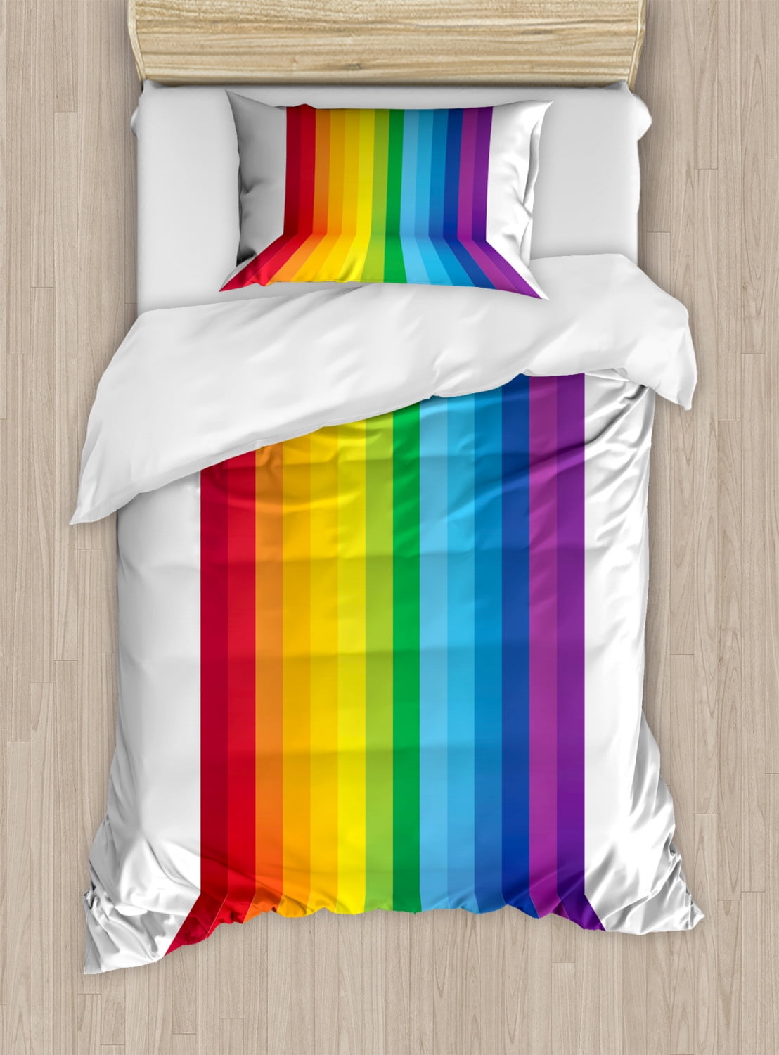 Pride Duvet Cover Set Twin Size, Shade of Rainbow Colors Road Lines ...