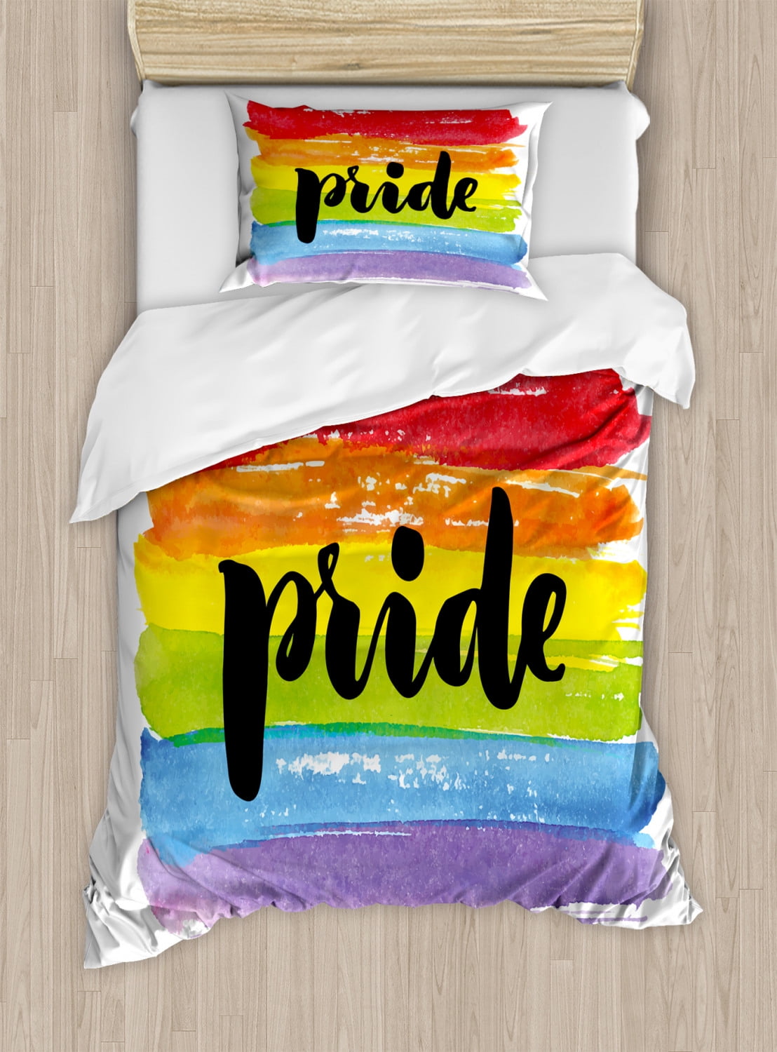 Pride Duvet Cover Set Twin Size, Watercolor Artwork with Rainbow Brush ...