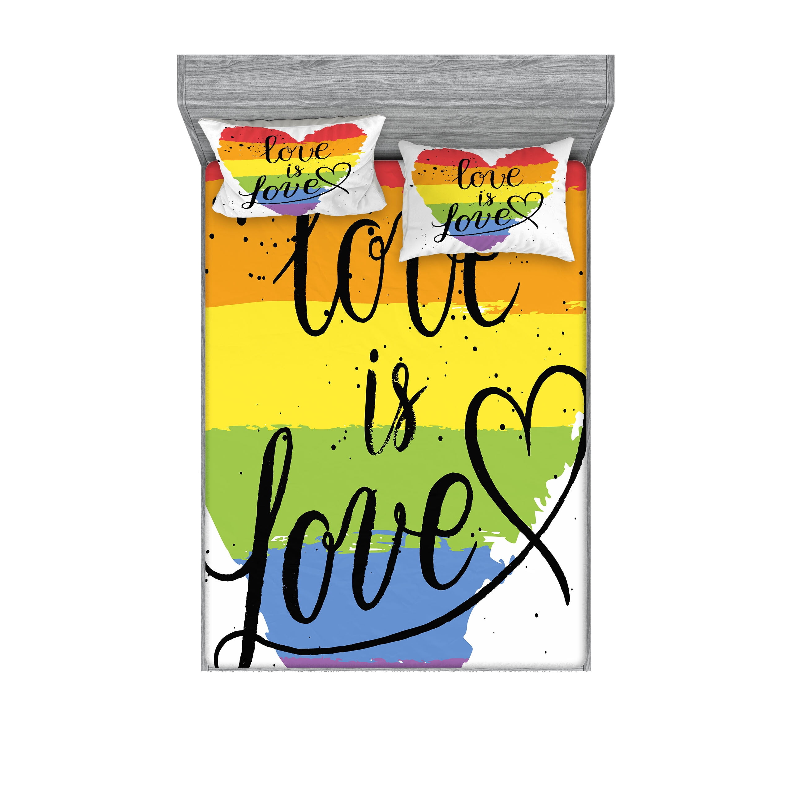 Pride Fitted Sheet & Pillow Sham Set, LGBT Gay Lesbian Parade Love is ...