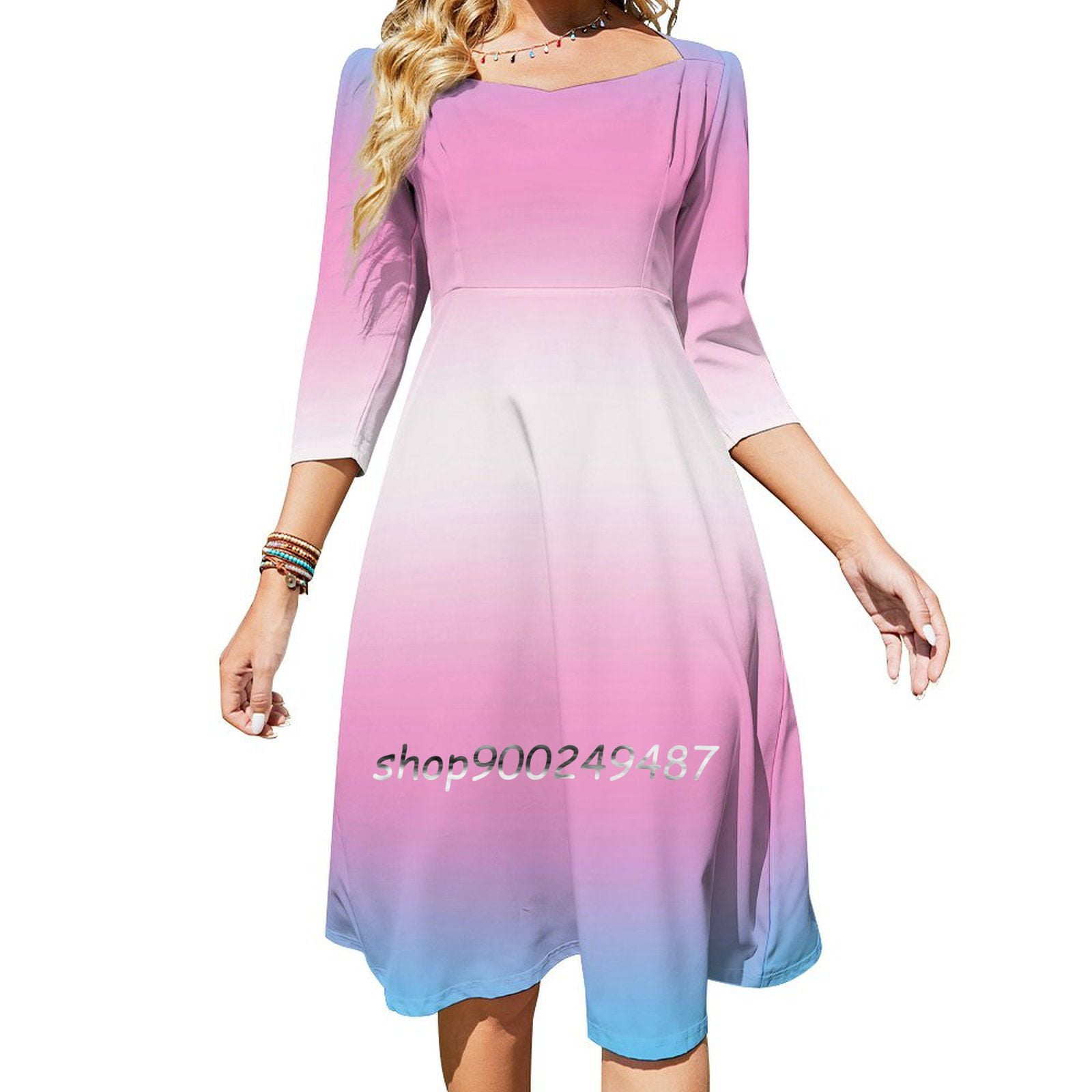 Pride Flag Gradient Square Neck Dress Sweet Summer Dress Women Elegant ...