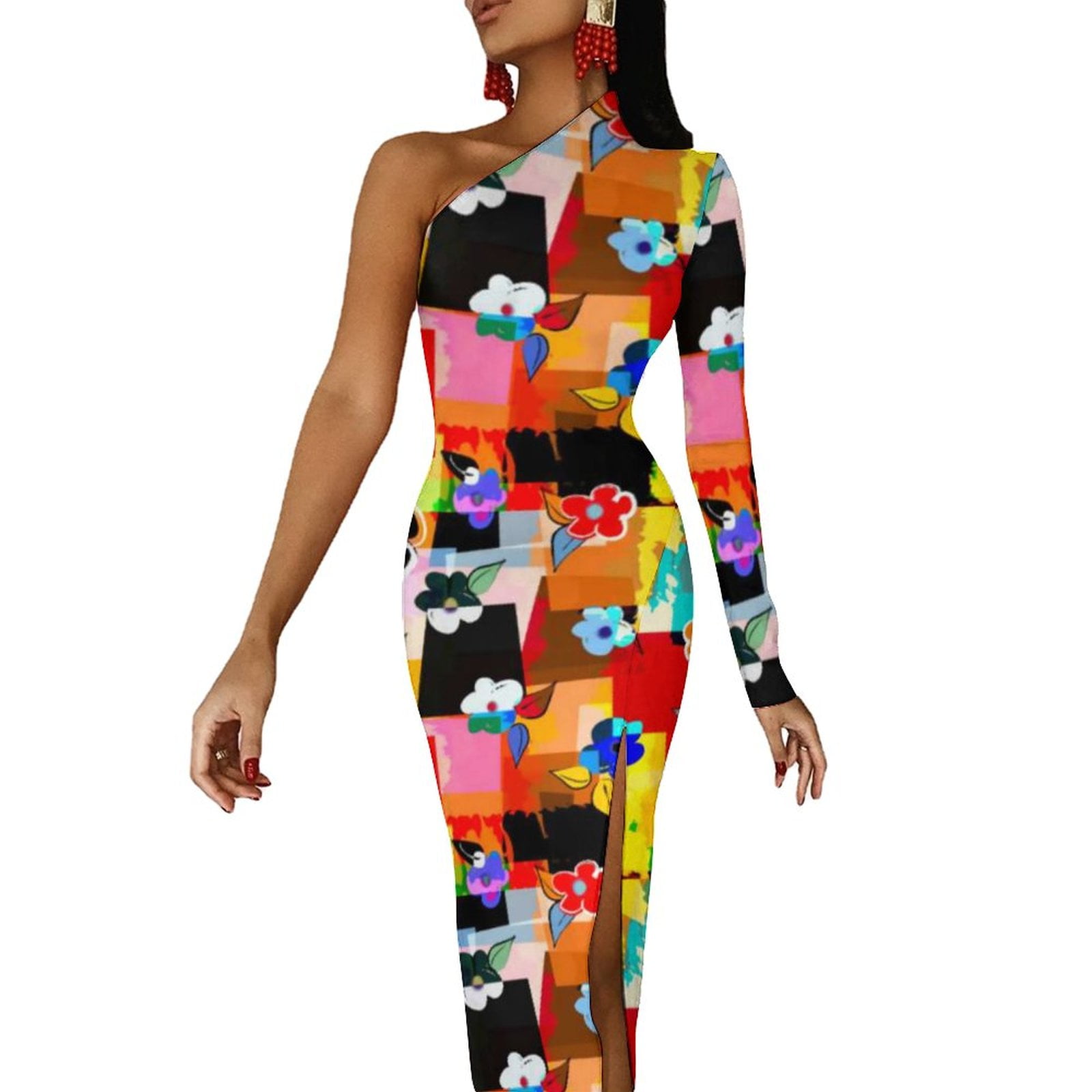 Pride Flag Maxi Dress Long Sleeve LGBT Colorful Stripes Party Bodycon ...