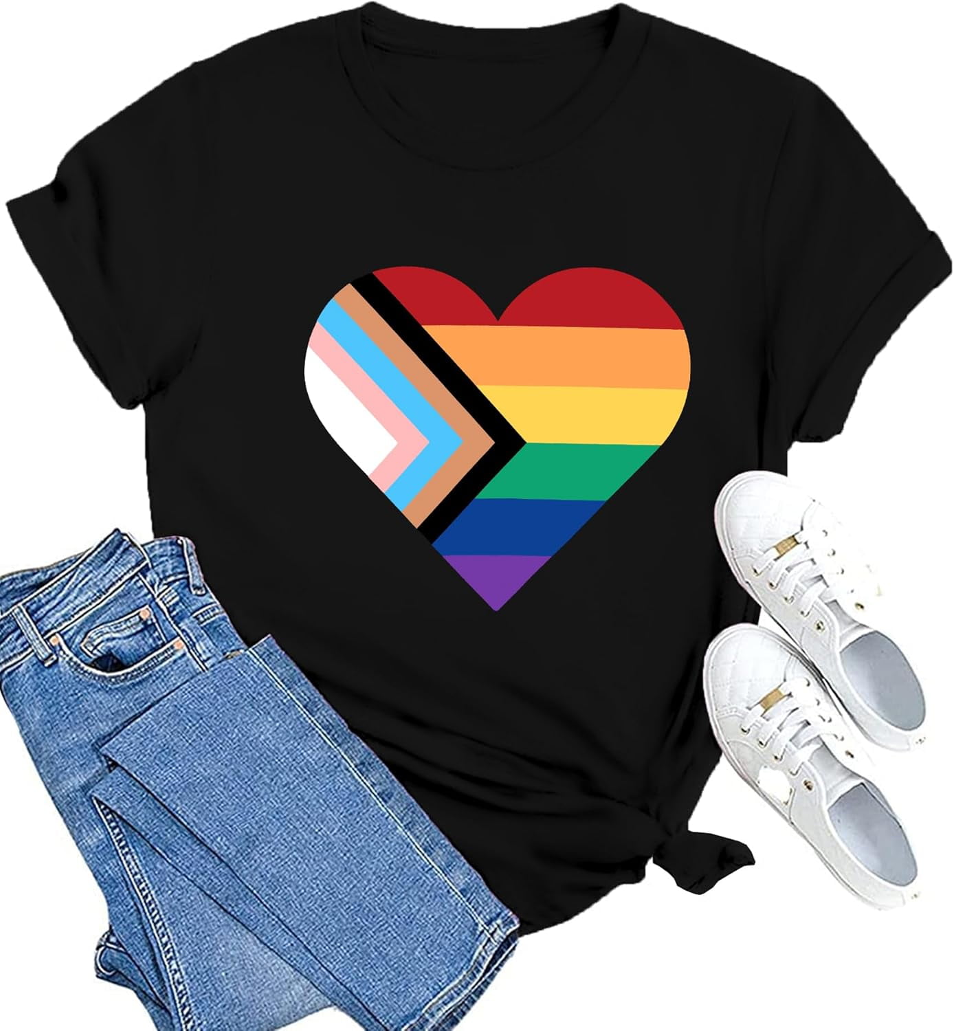 Pride Flag Shirt for Women LGBT Tshirts Rainbow Heart Tee Tops Gay ...