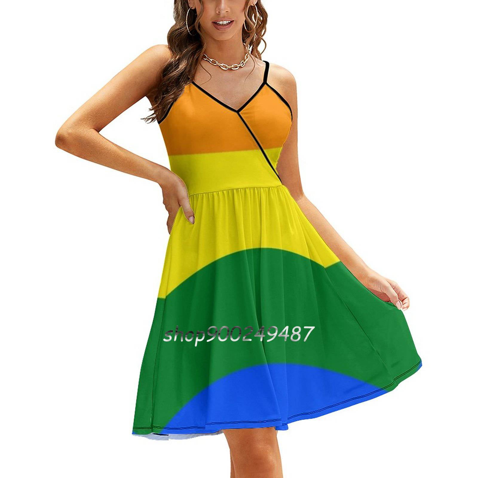 Pride Flag Sweet Elegant Dress Women Korean Kawaii Square Collar Dress ...