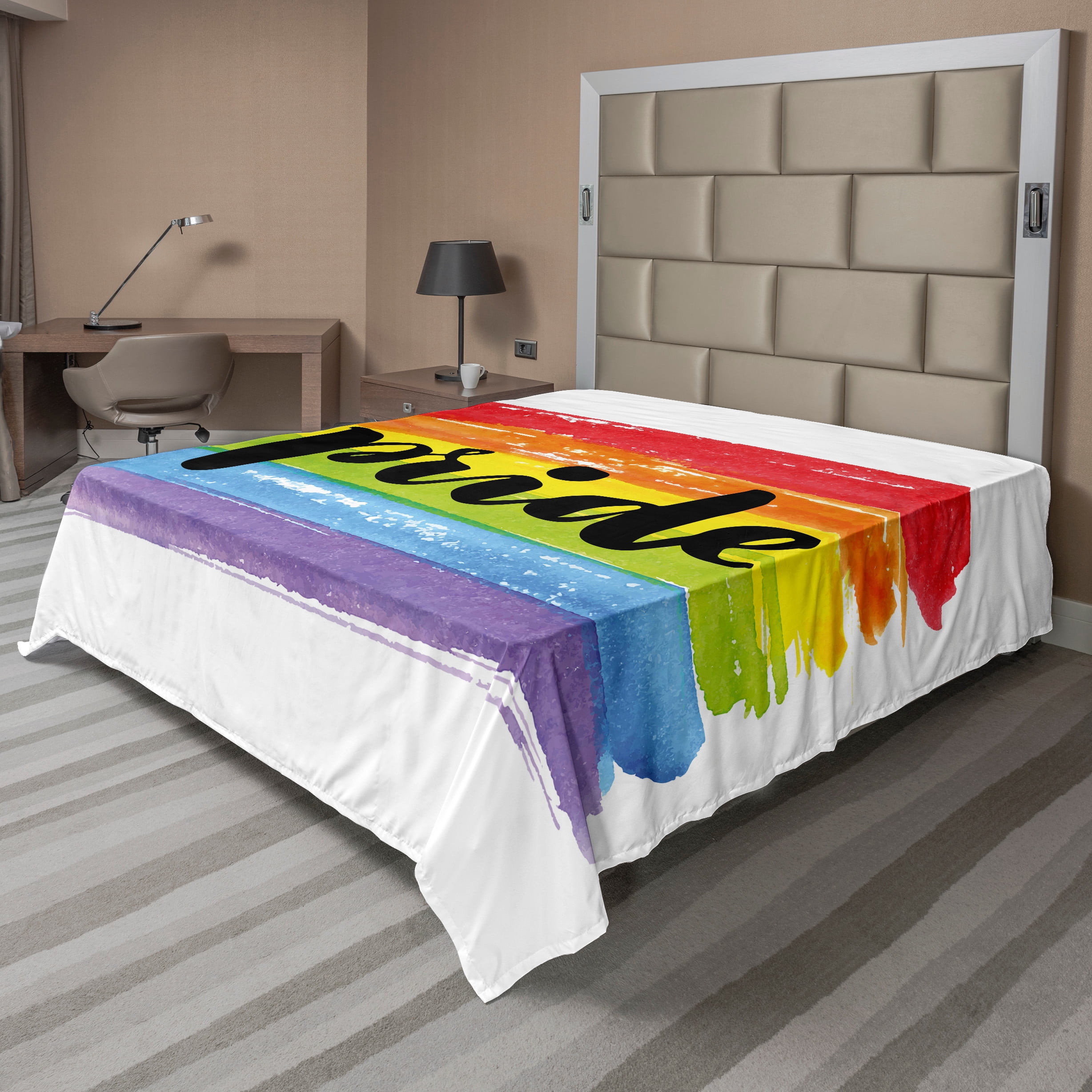 Pride Flat Sheet, Watercolor Art with Rainbow Brush Strokes of Gay ...