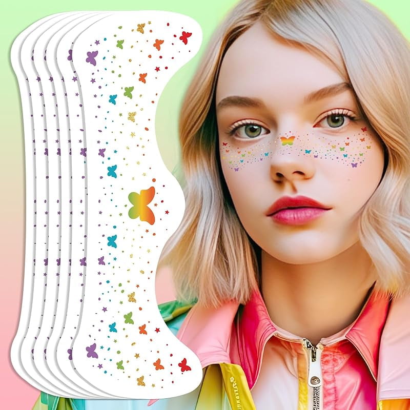 Pride Freckles Face Tattoo – Rainbow Butterfly Glitter Temporary ...
