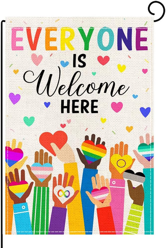Pride Garden Flag 12x18 Inch Double Sided, Everyone is Welcome Here ...
