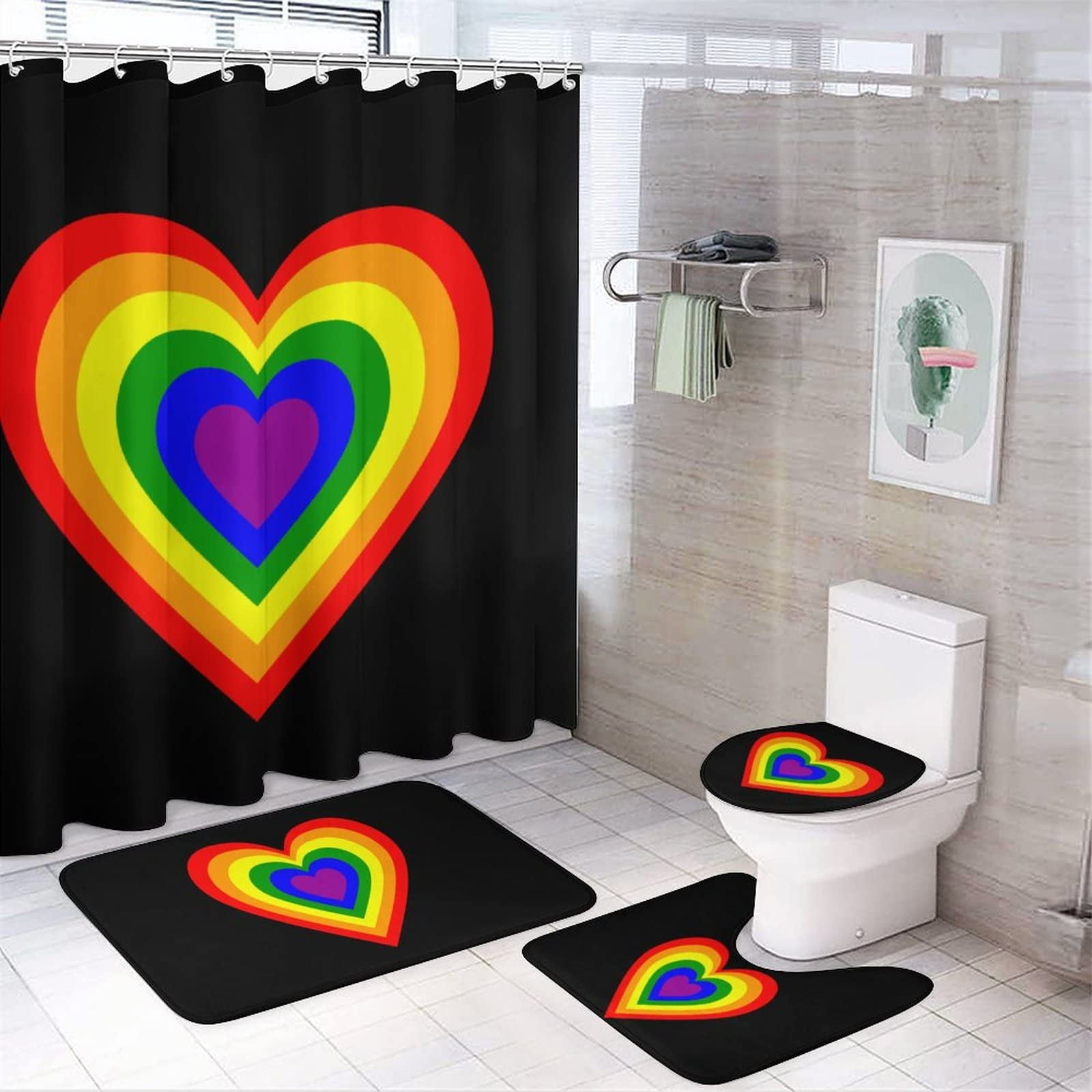 Pride Gay Flag Shower Curtain Set Bath Mat Bathroom Set Toilet Carpet ...