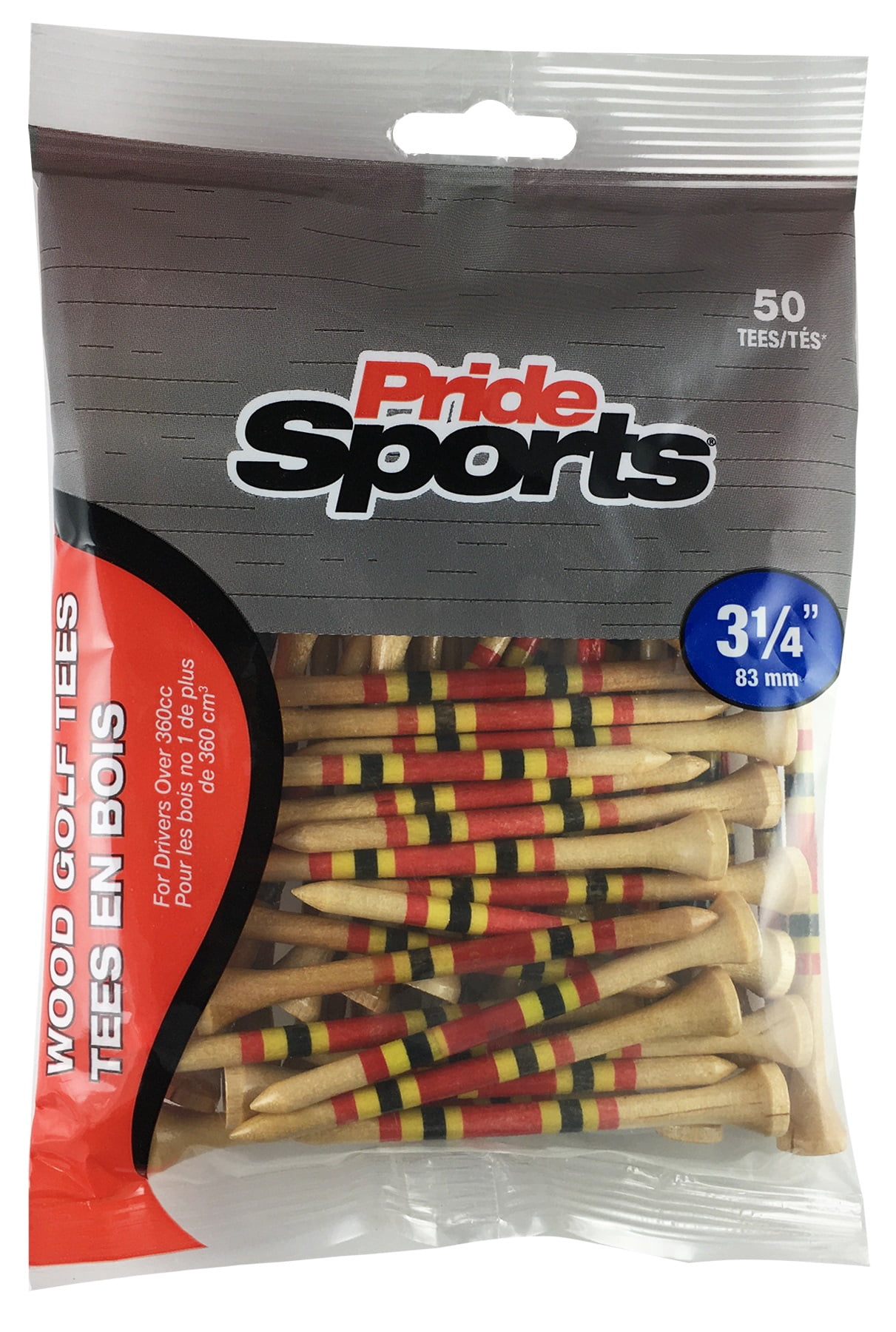 Pride Golf 3 1/4" Striped Wood Tees (50 Pack) Red/Gold/Black - Walmart.com