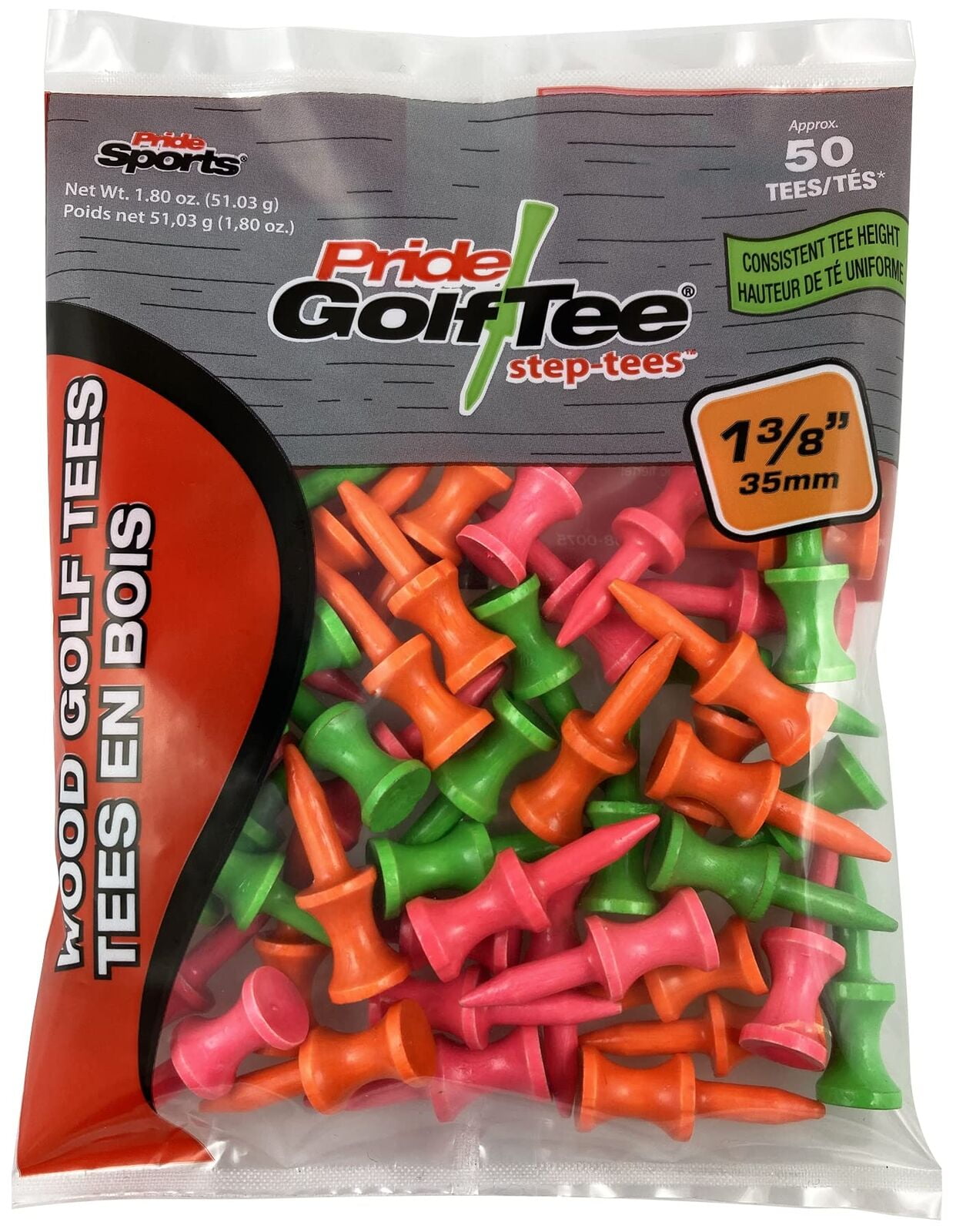 Pride Golf Step-tees (1 3/8", Citrus Mix, 50pk) Consistent Tee Height ...