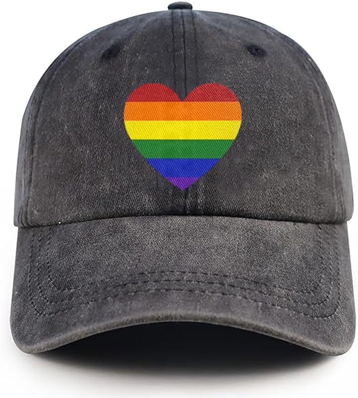 Pride Hat LGBT Baseball Cap Adjustable Cotton Vintage Rainbow Heart Hat ...